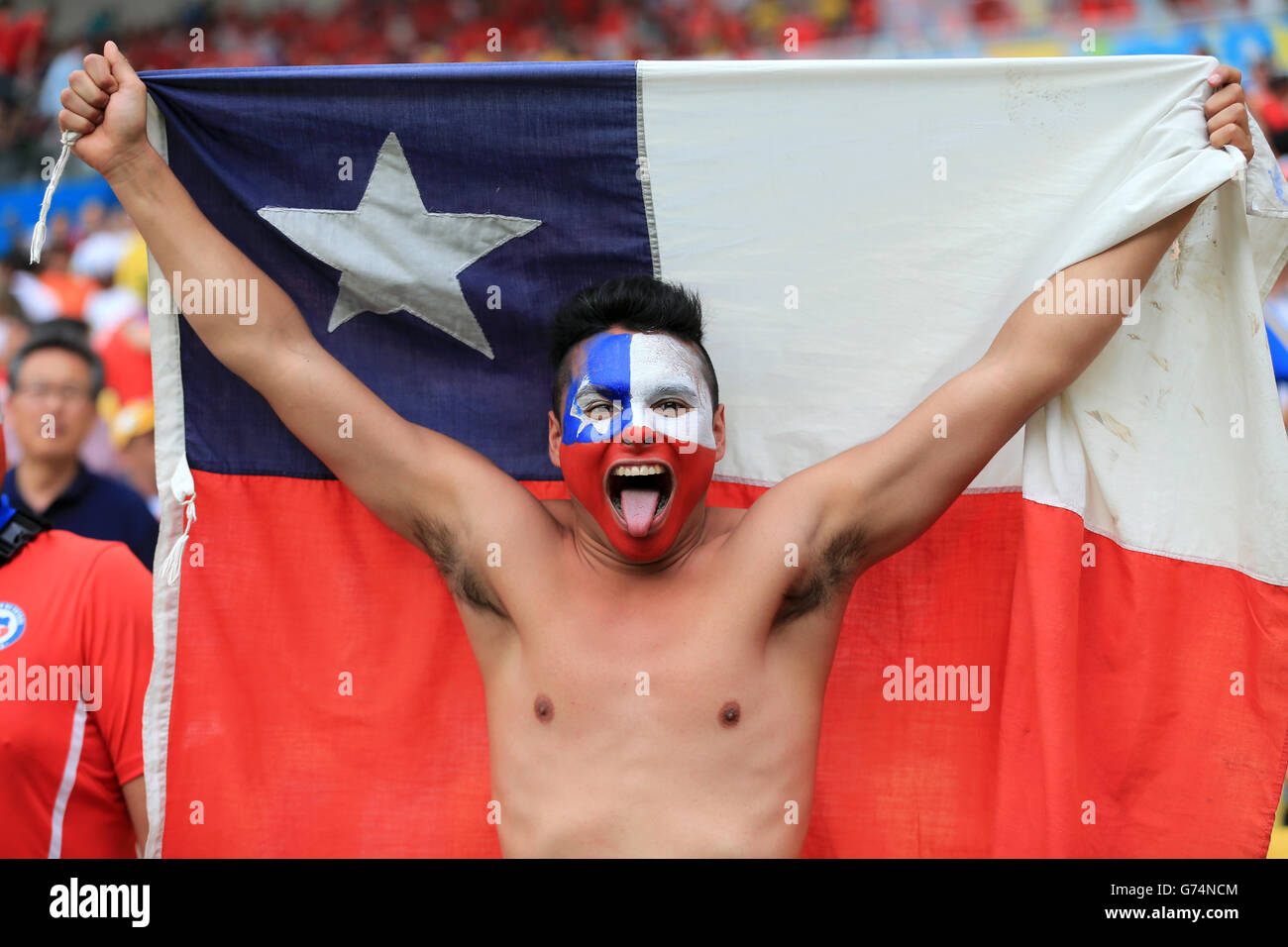 A chile fan shows his support in the stands hi-res stock photography ...