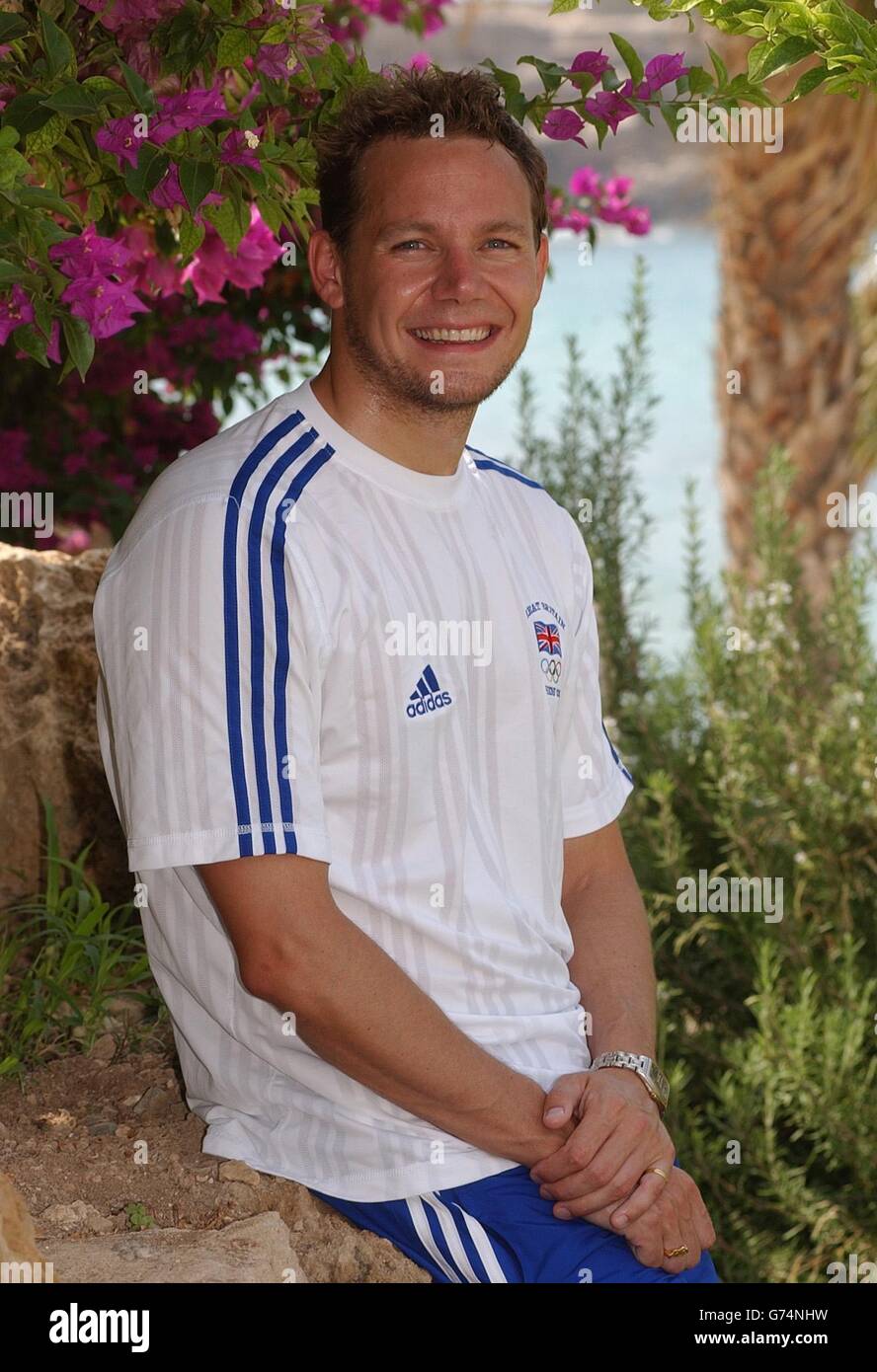 Portrait of British olympic team swimmer James Hickman during training ...