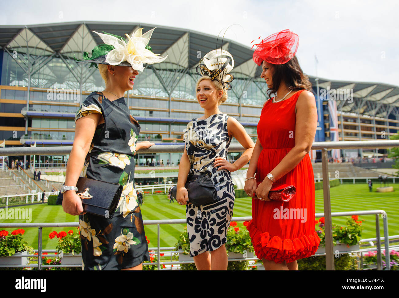 Racegoers (left to right) Sharon and Ellie Teague and Susan Bates ...