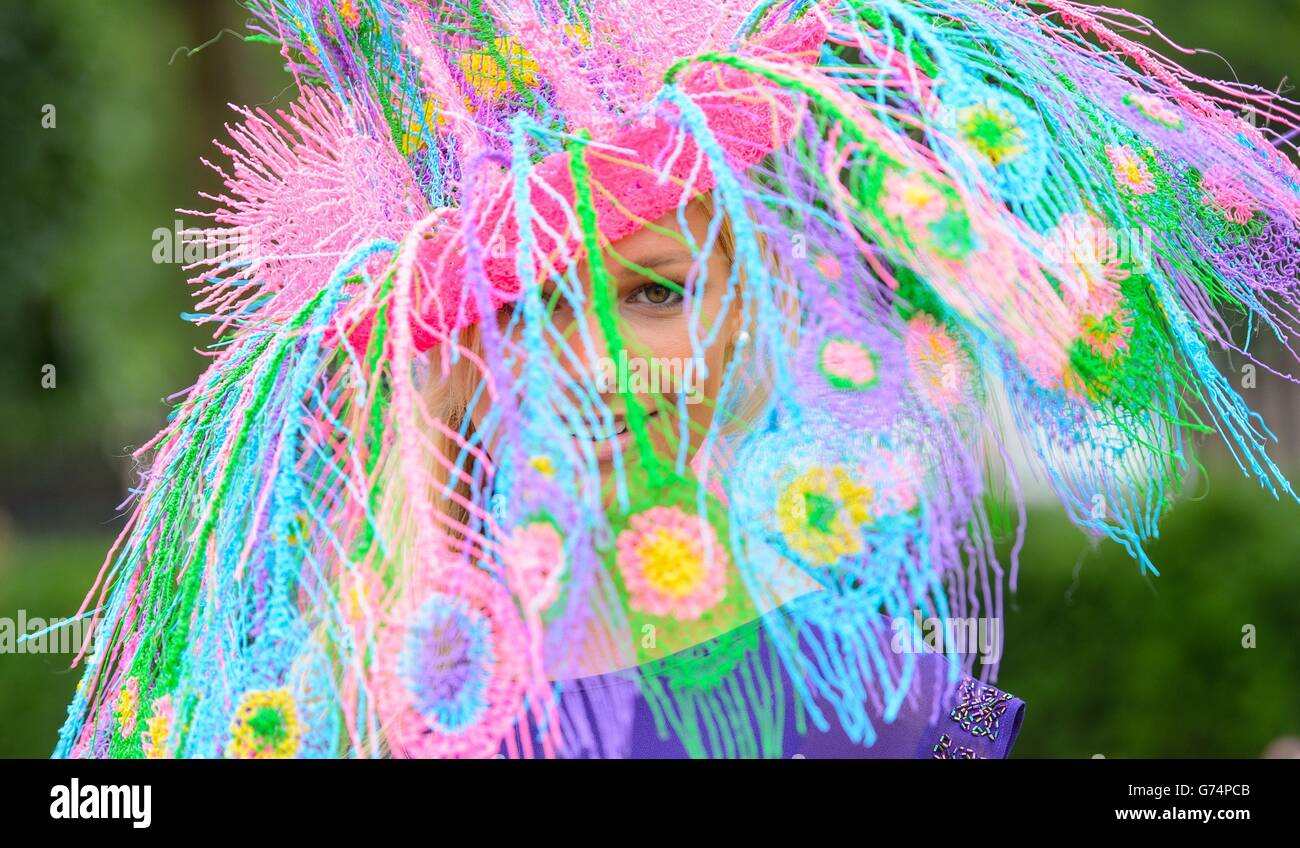 Courtney Wallis wears a 3D printed hat during Day Three of the 2014 ...