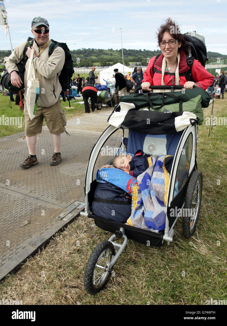 Festival goers lisa dave naylor two and a half year old son fraser hi ...