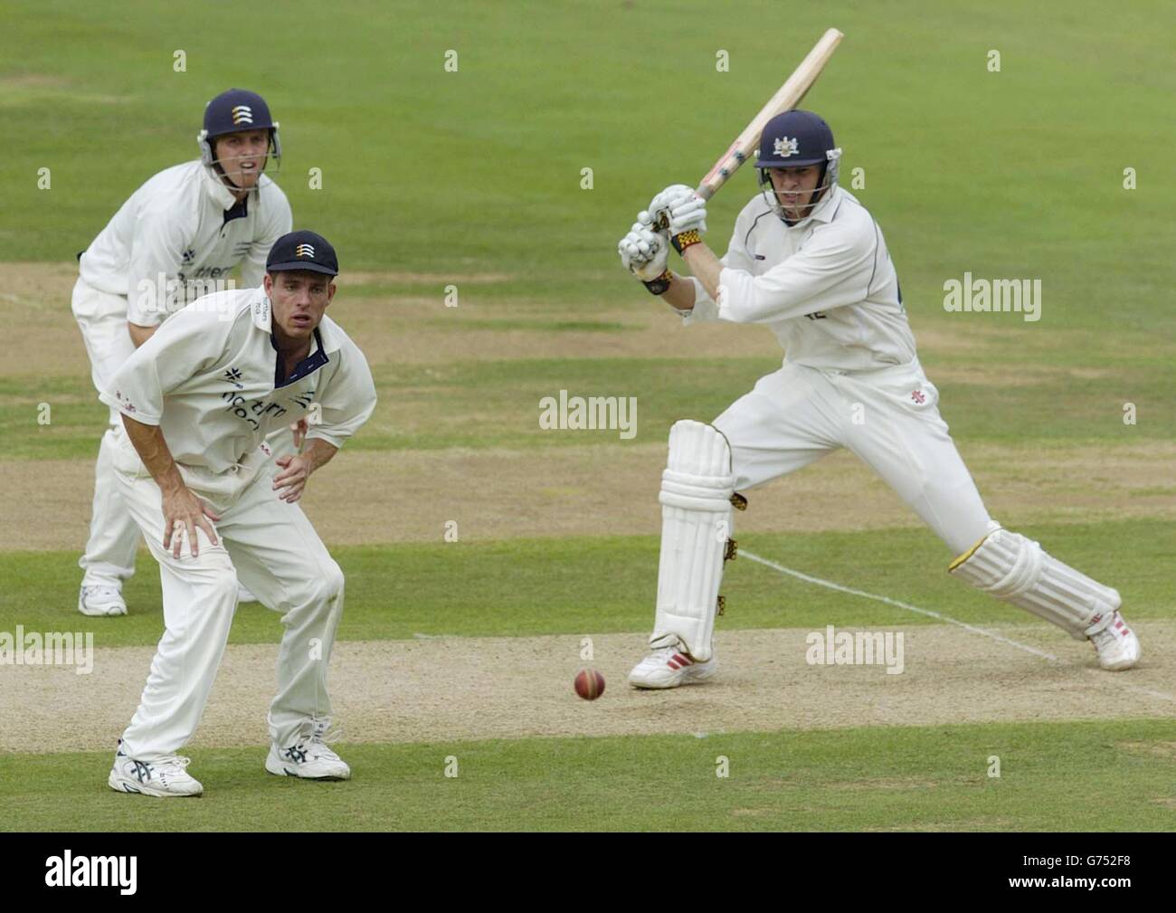 Middlesex fielders Nicholas Compton (left) and Ben Hutton watch as ...