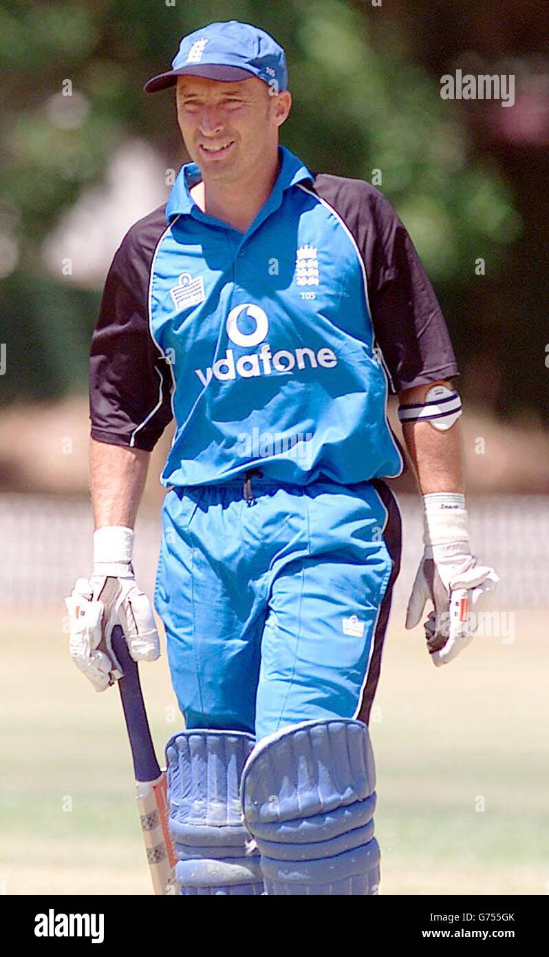 England cricket captain Nasser Hussain walks off after being clean ...