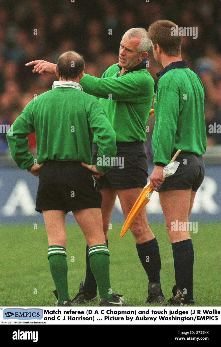 Rugby Union-Gloucester v Wasps. Match referee (D A C Chapman) and touch ...