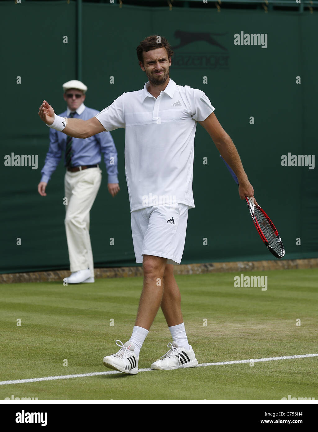 Latvia's Ernests Gulbis reacts against Estonia's Jurgen Zopp on Day One ...