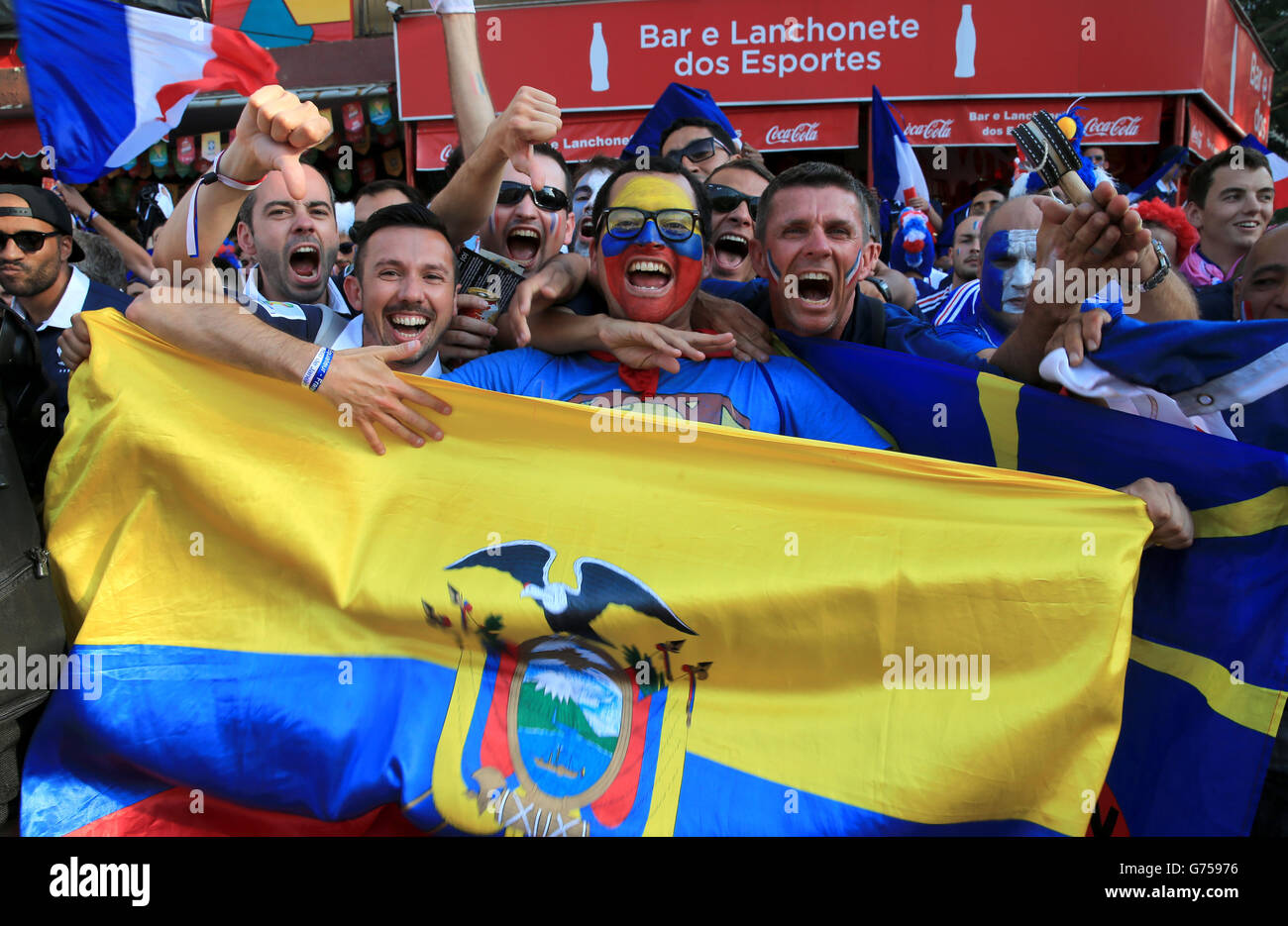 Ecuador fans cheer on their side in the build up to the match between ...