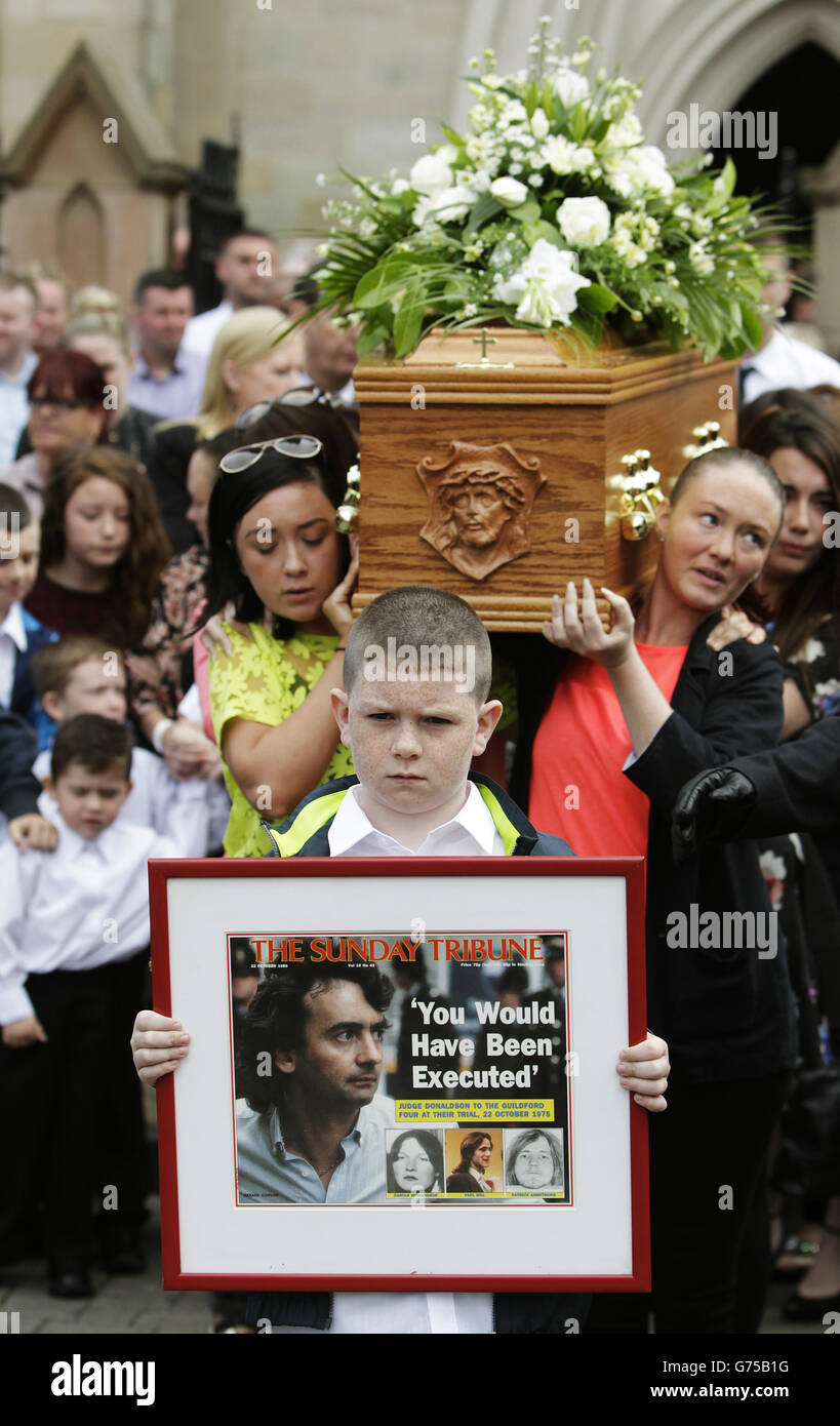 The coffin of Gerry Conlon, who was wrongly convicted of the 1974 IRA ...