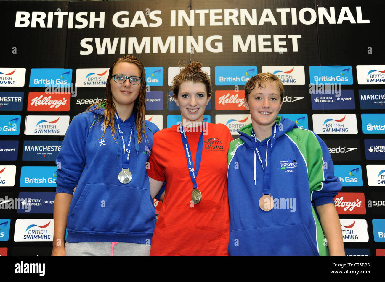 The medal winners of the Women's MC 200m Freestyle Final Bethany Firth ...