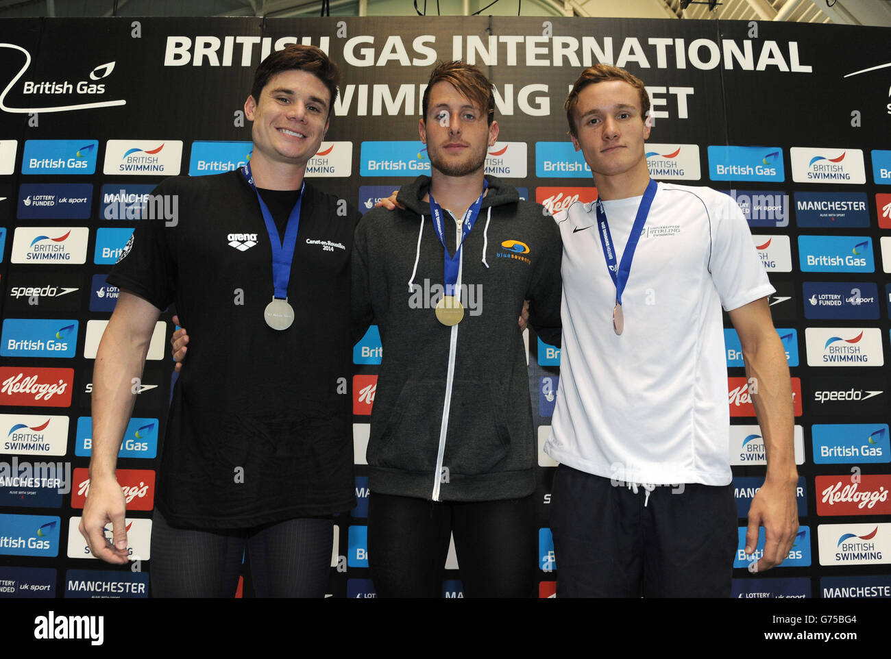The medal winners of the Men's Open 50m Backstroke Final Chris Walker ...
