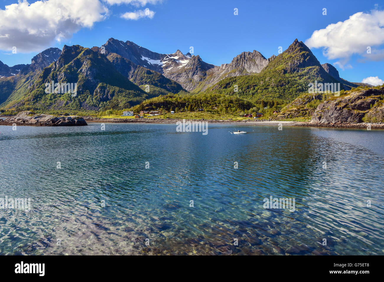 Solitary small boat Orsvagvaer, Sandvik camping areas, Lofoten, Arctic ...