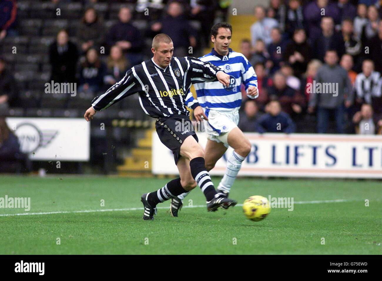 Notts County striker Danny Allsopp (left) just misses on goal during ...
