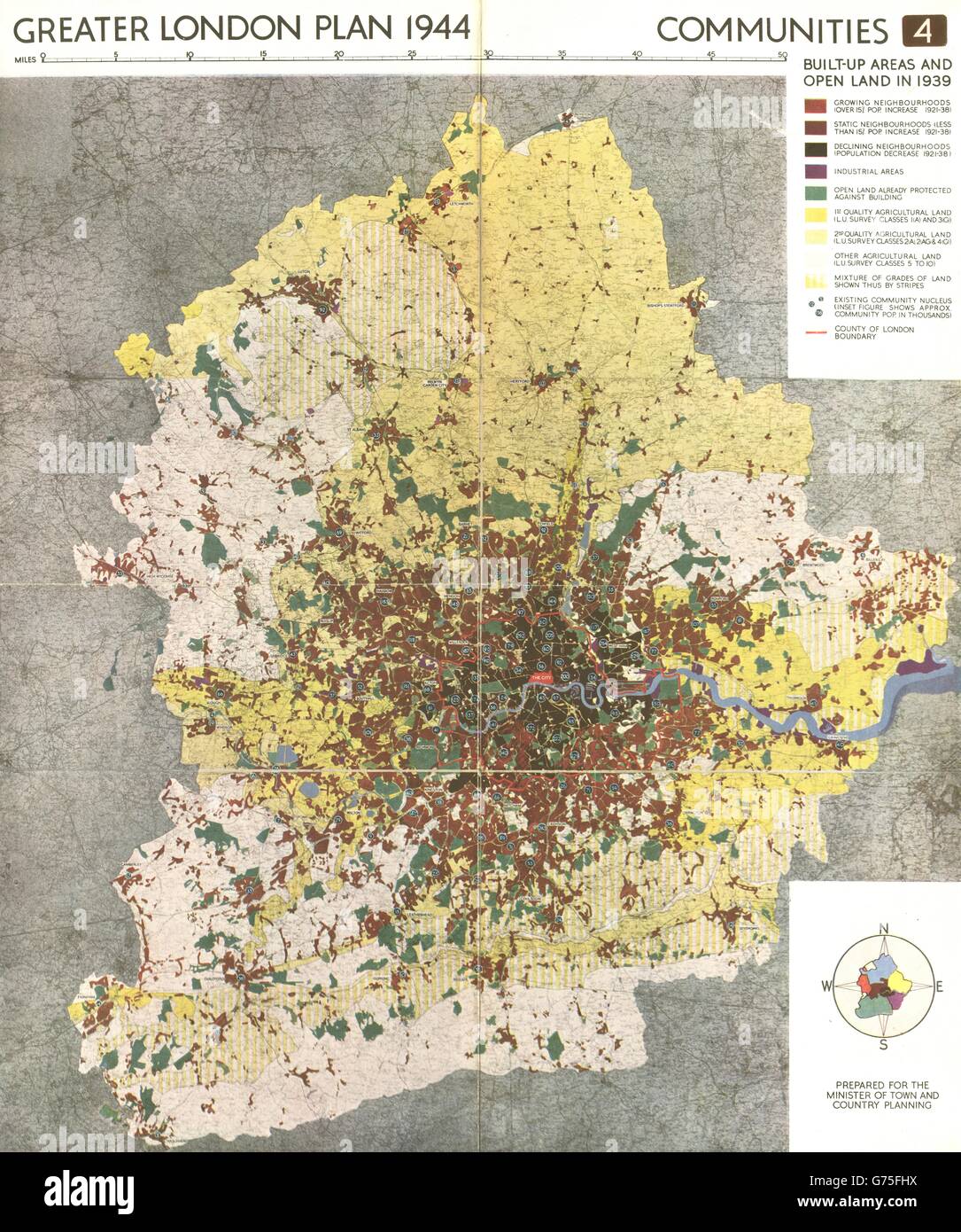 GREATER LONDON. Built-up areas & open land in 1939. ABERCROMBIE, 1944 ...