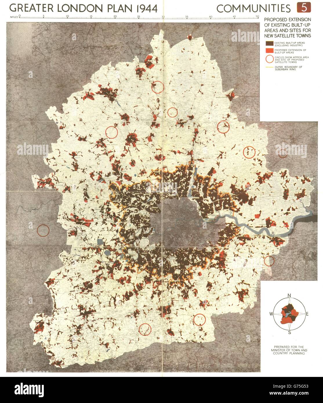 LONDON. Proposed postwar development/new satellite towns. ABERCROMBIE ...