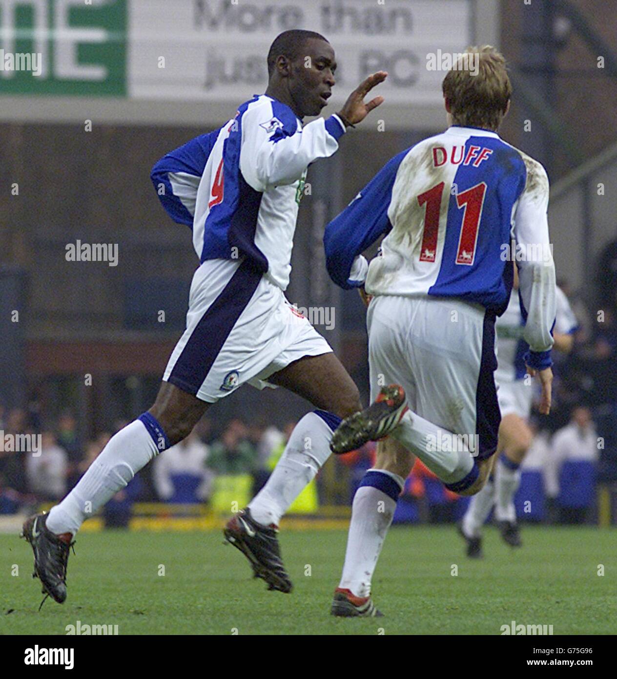 Andy Cole (left) celebrates after scoring Blackburn's second goal ...
