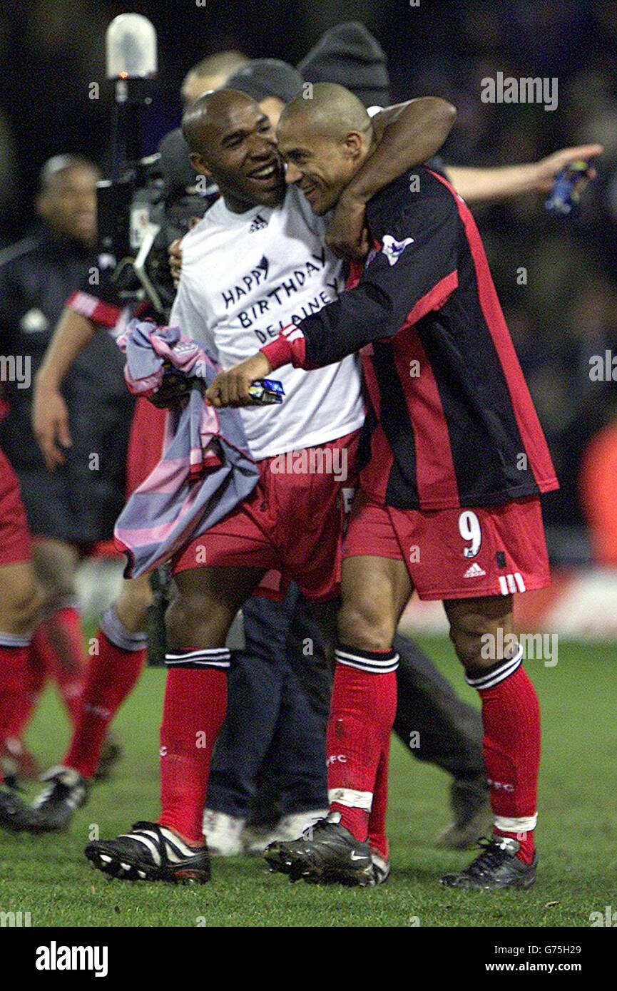 Football 3 4 three quarter length celebrating steve marlet barry hayles ...