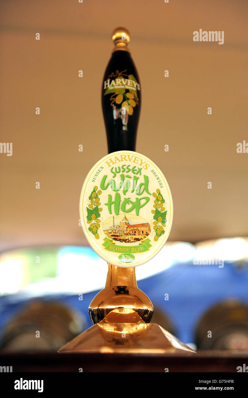 Harveys Sussex Wild Hop pump on the opening day of the Surrey Beer ...