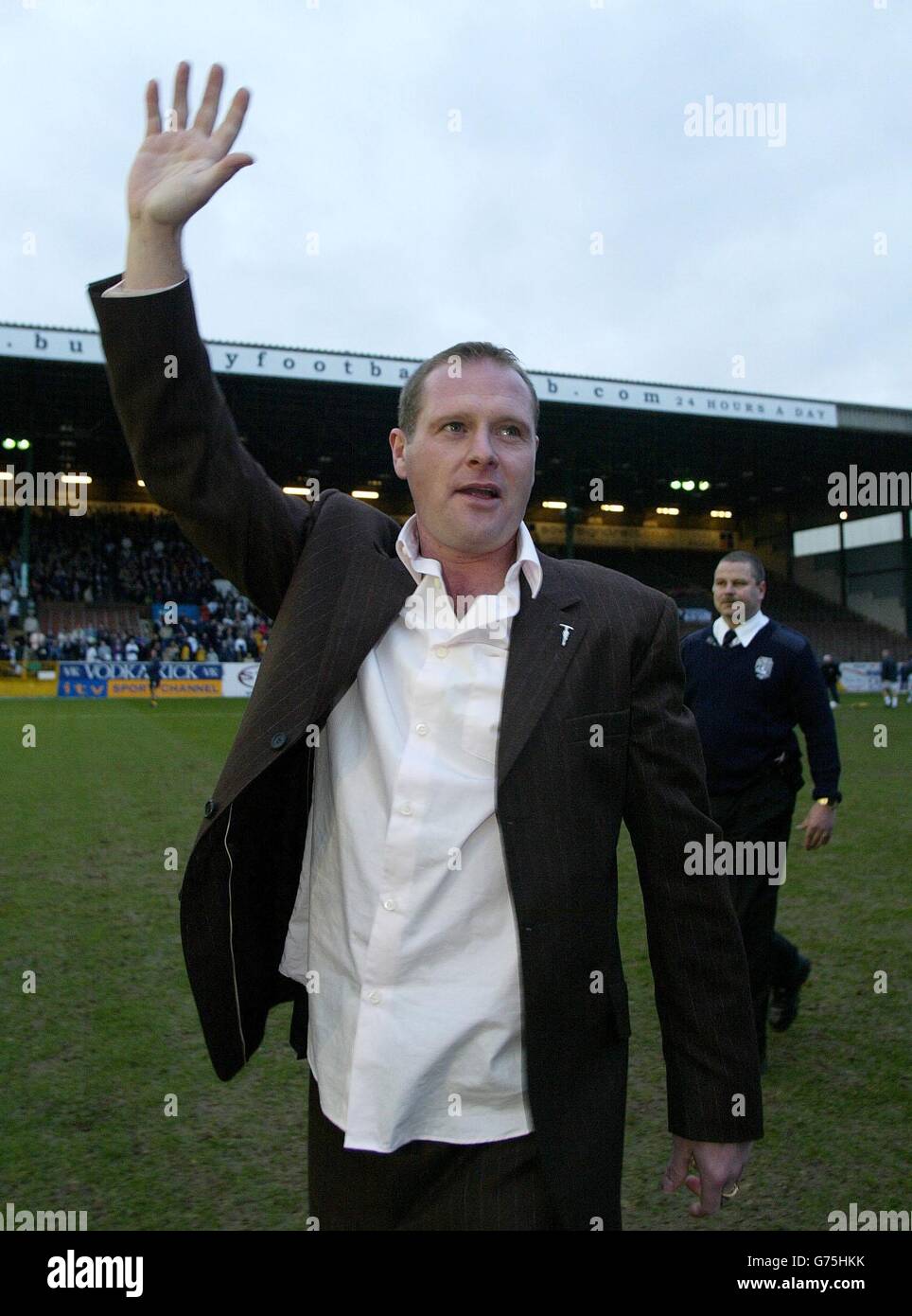 Paul Gascoigne, the new signing for Burnley, steps out on to the pitch ...