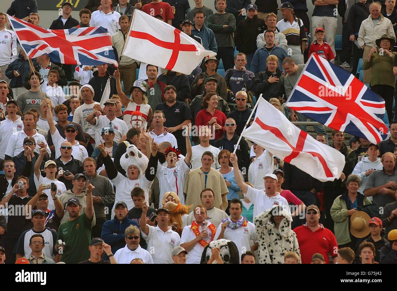 The 'barmy army' cheer the England cricket team from the stands during ...