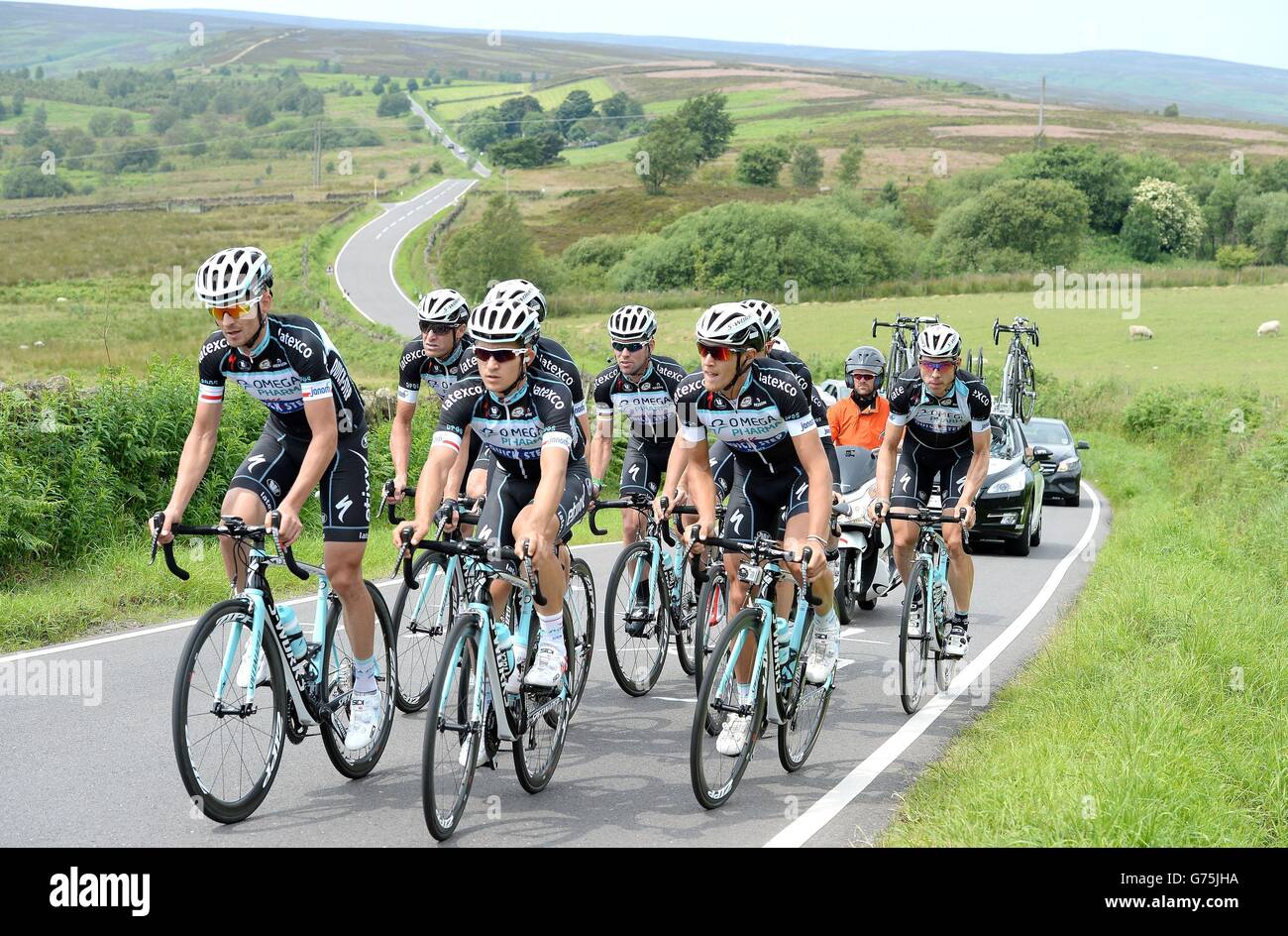Quick-Step rider Mark Cavendish (back-centre) during a training ride ...