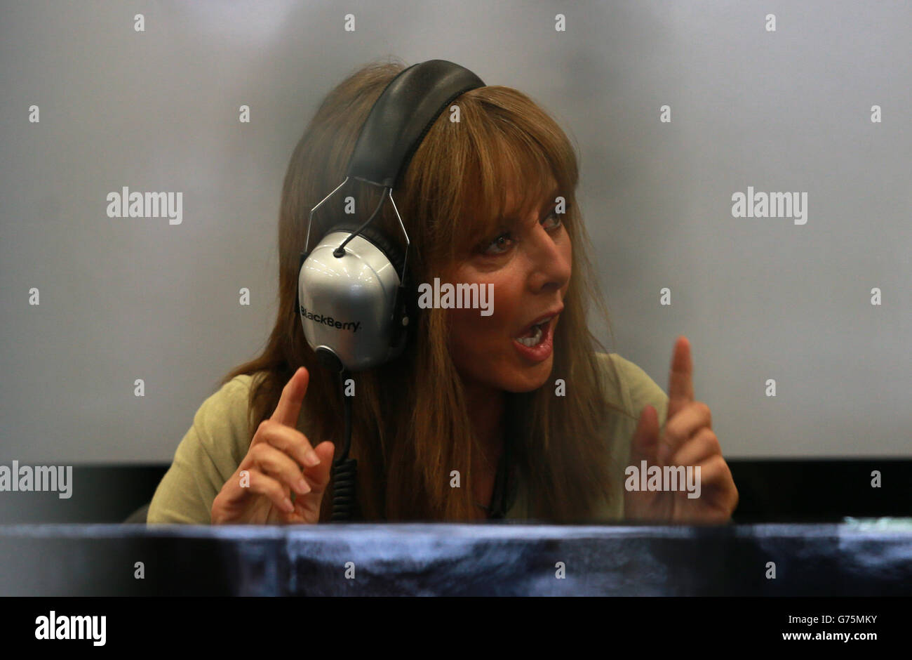 Carol Vorderman sits in the Mercedes' garage during practice three for ...