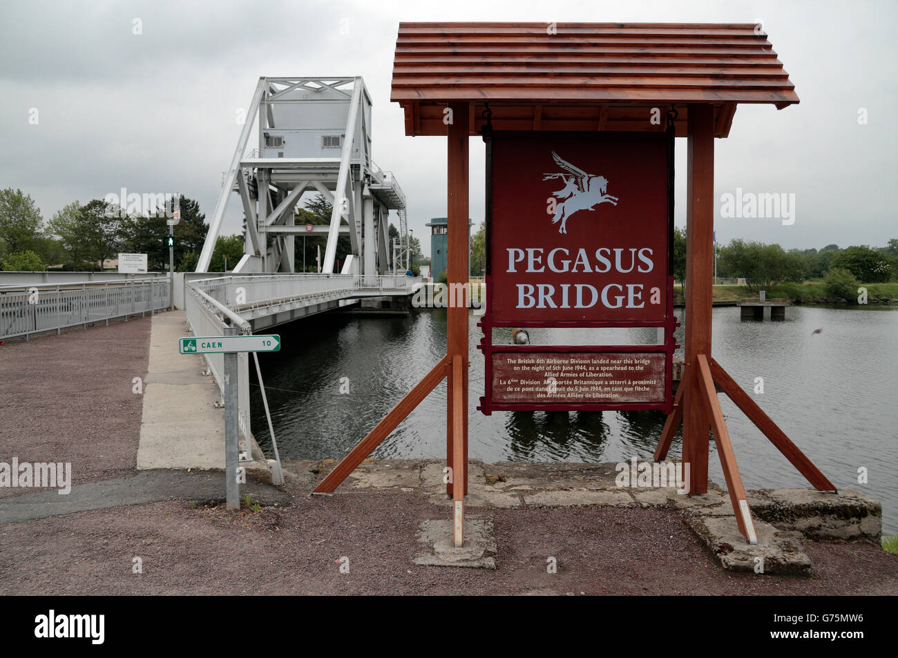 Signpost as you enter the new Caen Canal (Pegasus) (rolling lift ...
