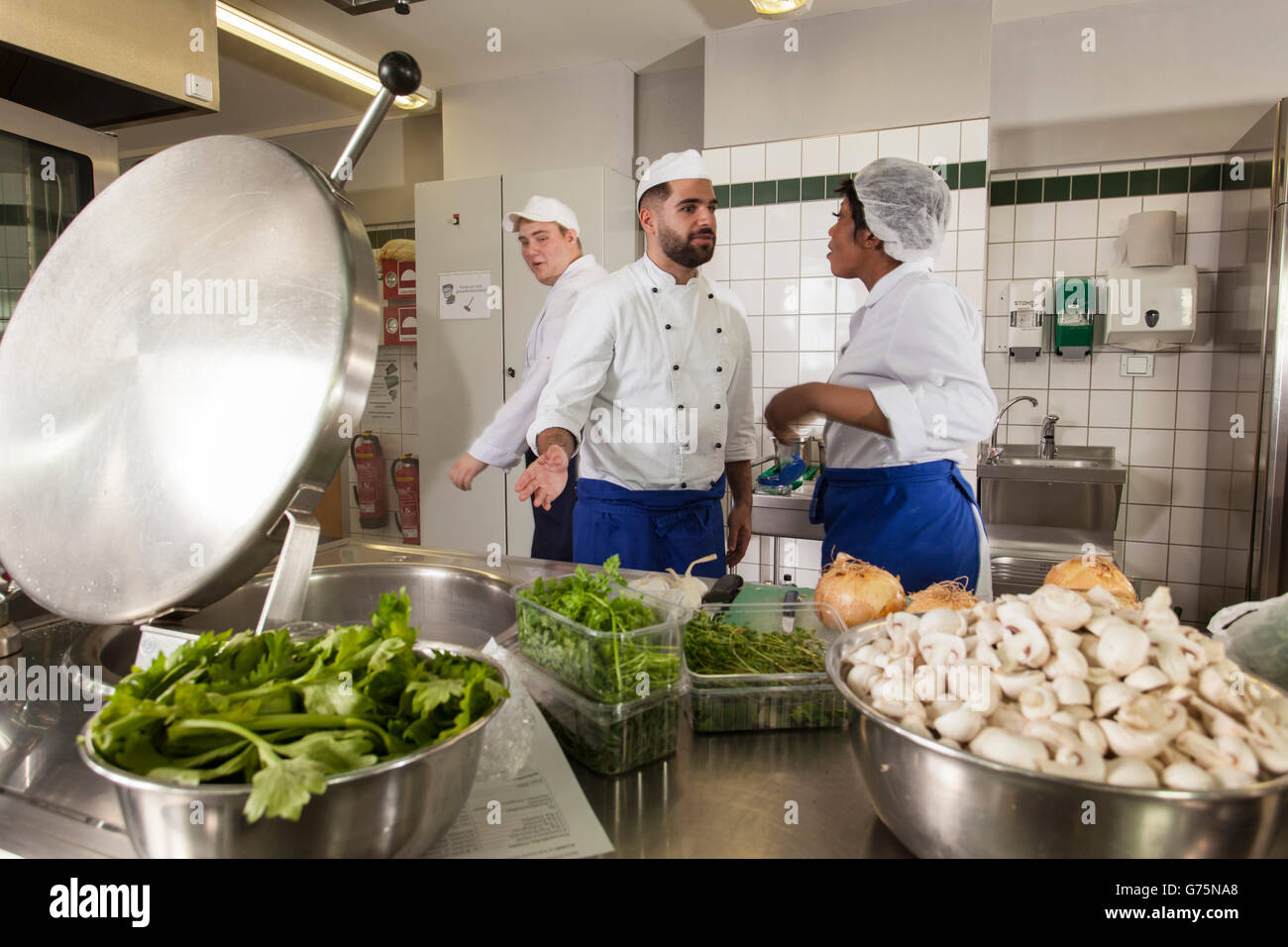 Preparations for lunch in a commercial kitchen Stock Photo - Alamy