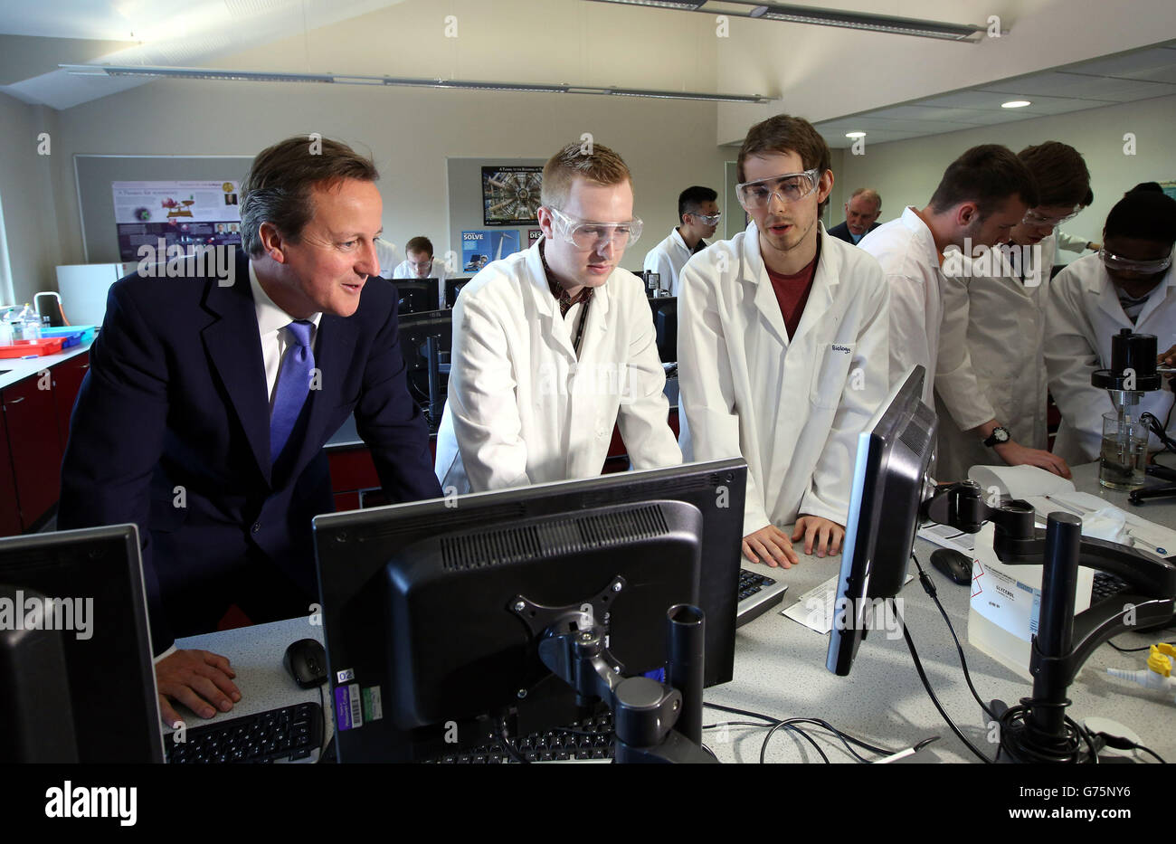 Prime Minister David Cameron talks to engineering students Michael ...