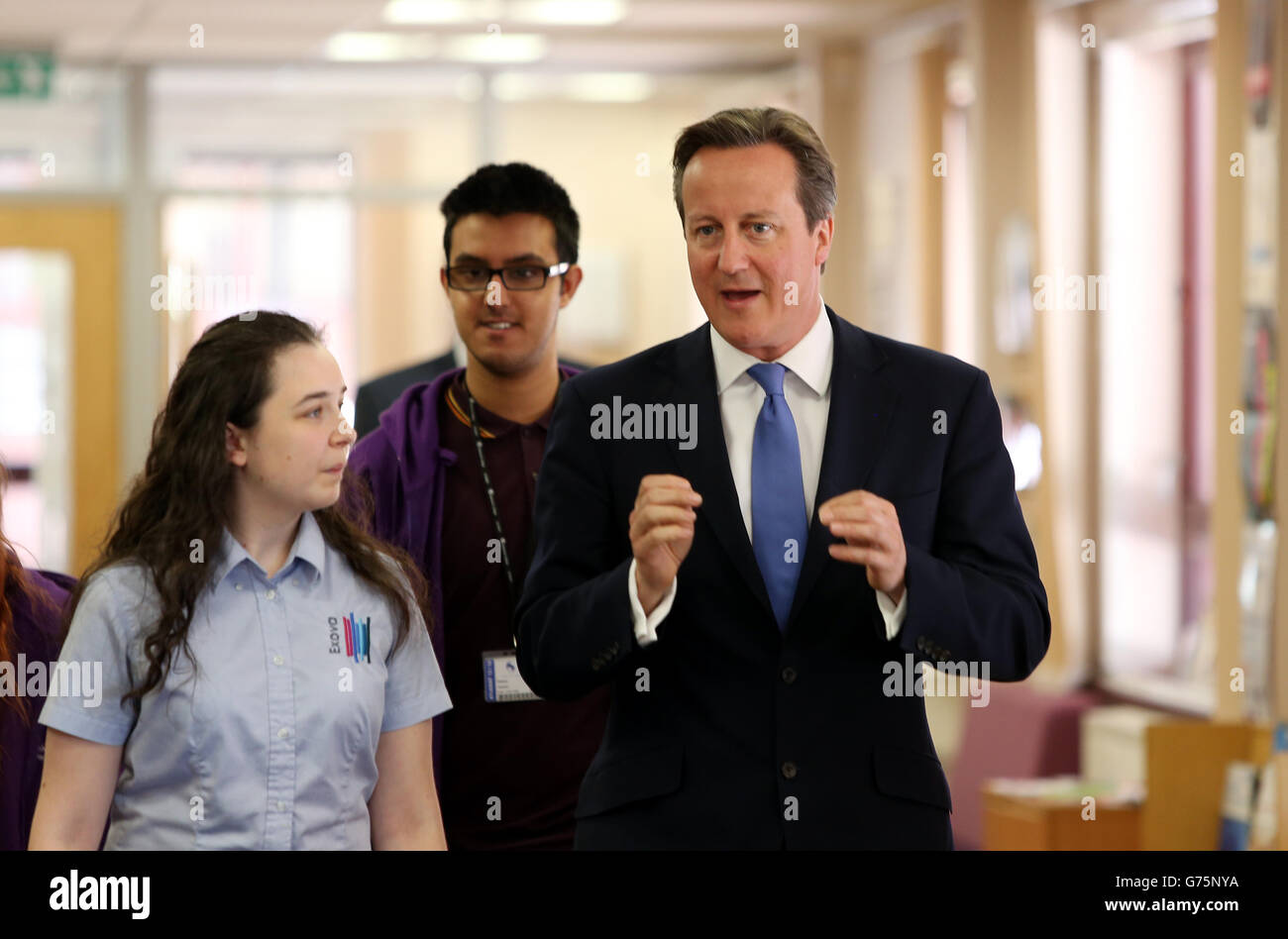 Prime Minister David Cameron is shown around Halesowen College by ...