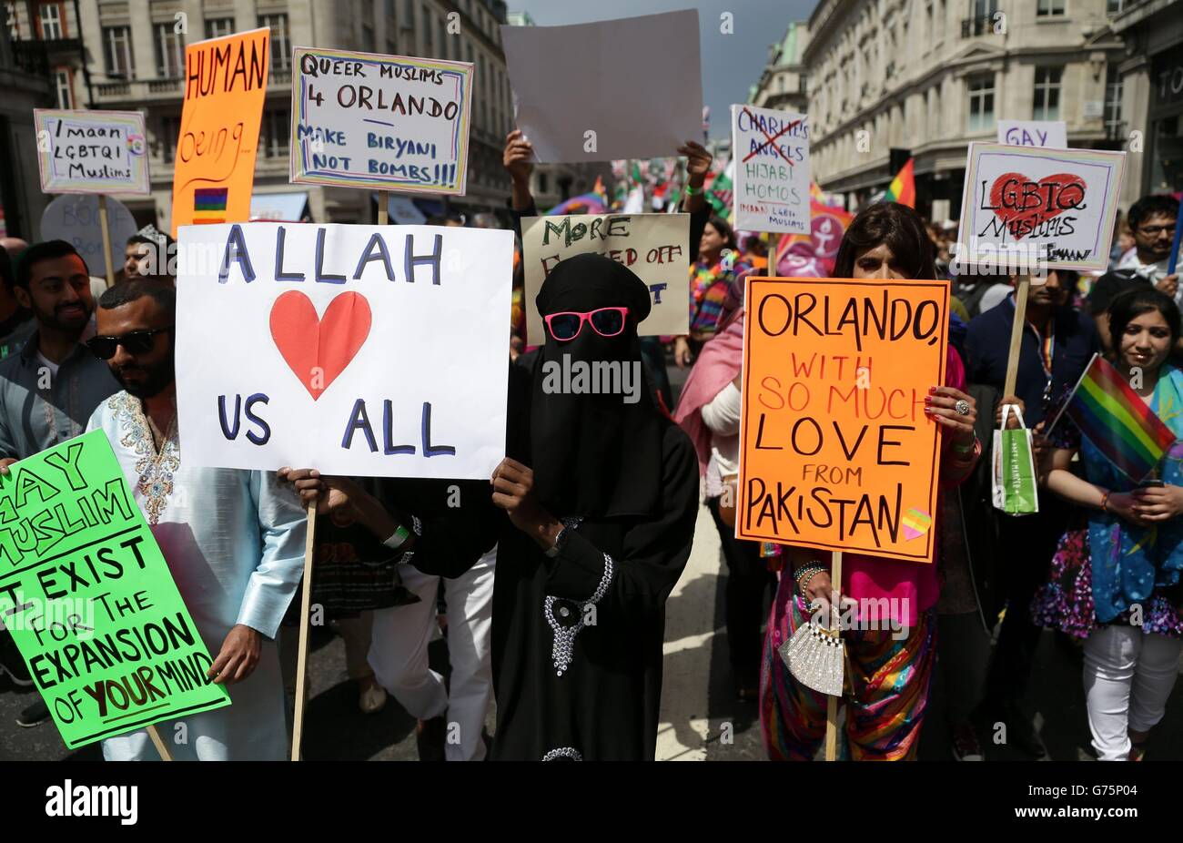 Muslims attending the Pride in London parade, as it makes its way ...