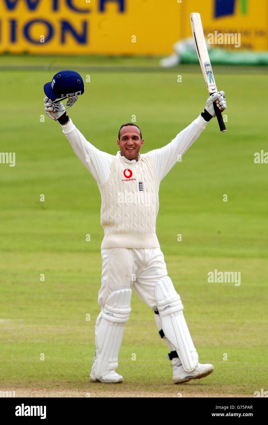 Cricket player arms outstretched celebrating june2002 mark butcher hi ...