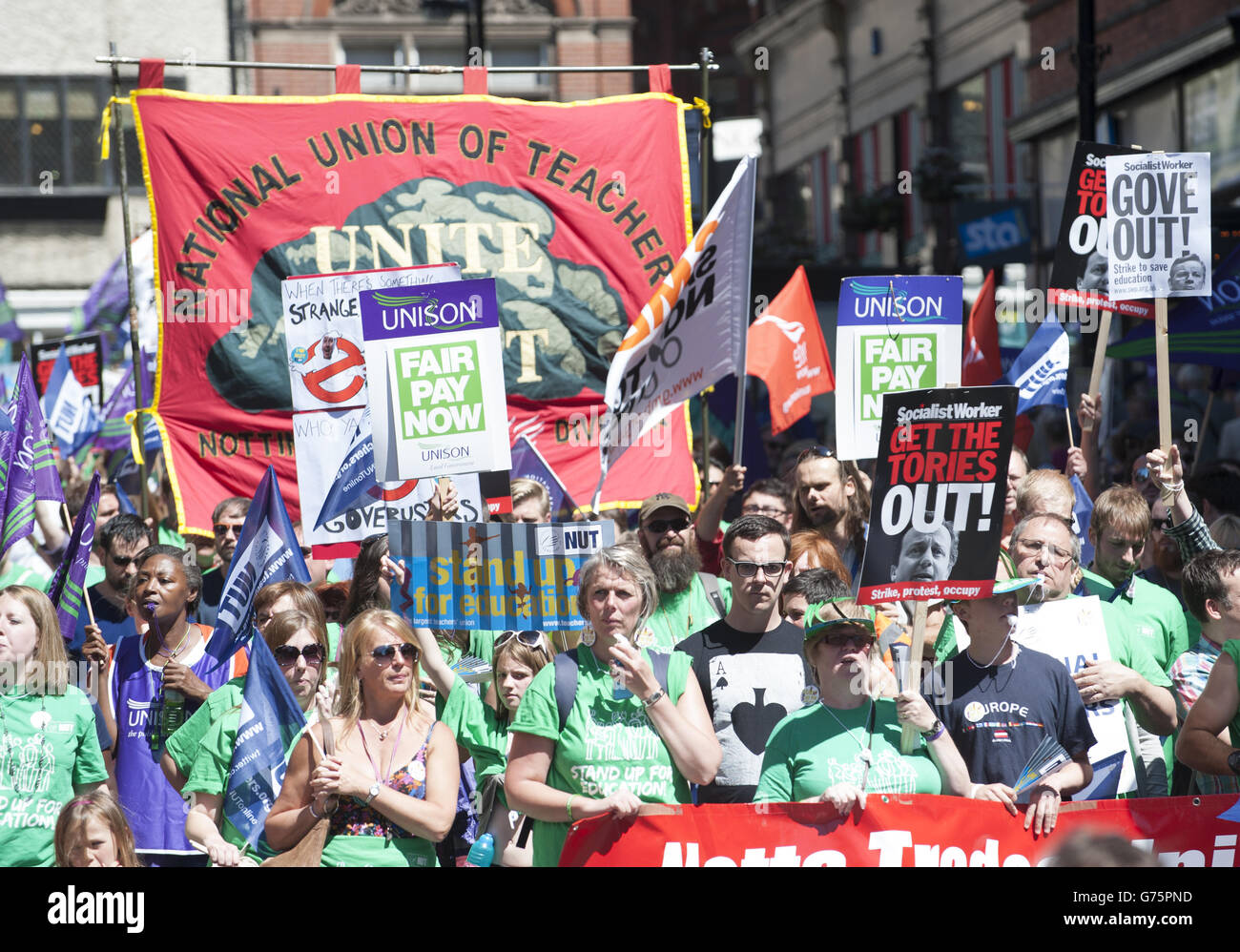 Public sector workers march through Nottingham city centre as they take ...