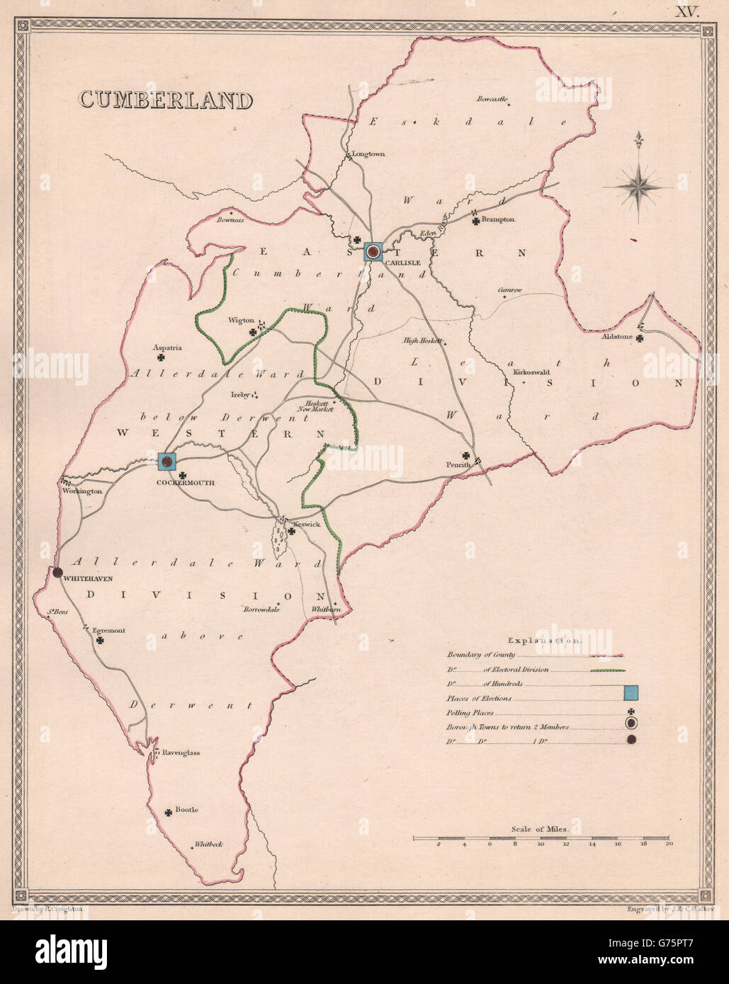 CUMBERLAND antique county map by CREIGHTON/WALKER. Cumbria. Electoral ...