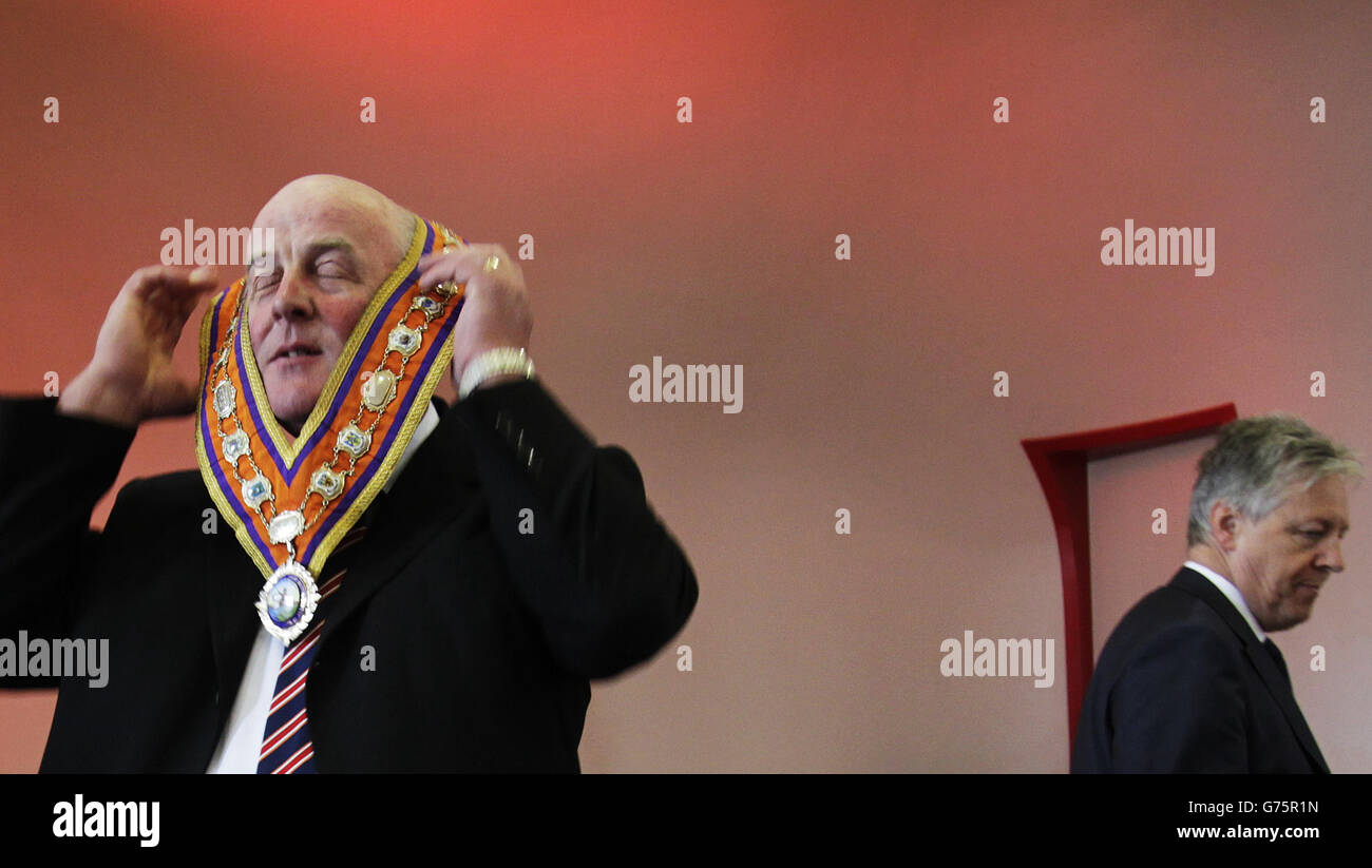 Orange Order Grand Master Edward Stevenson (left) and First Minister ...