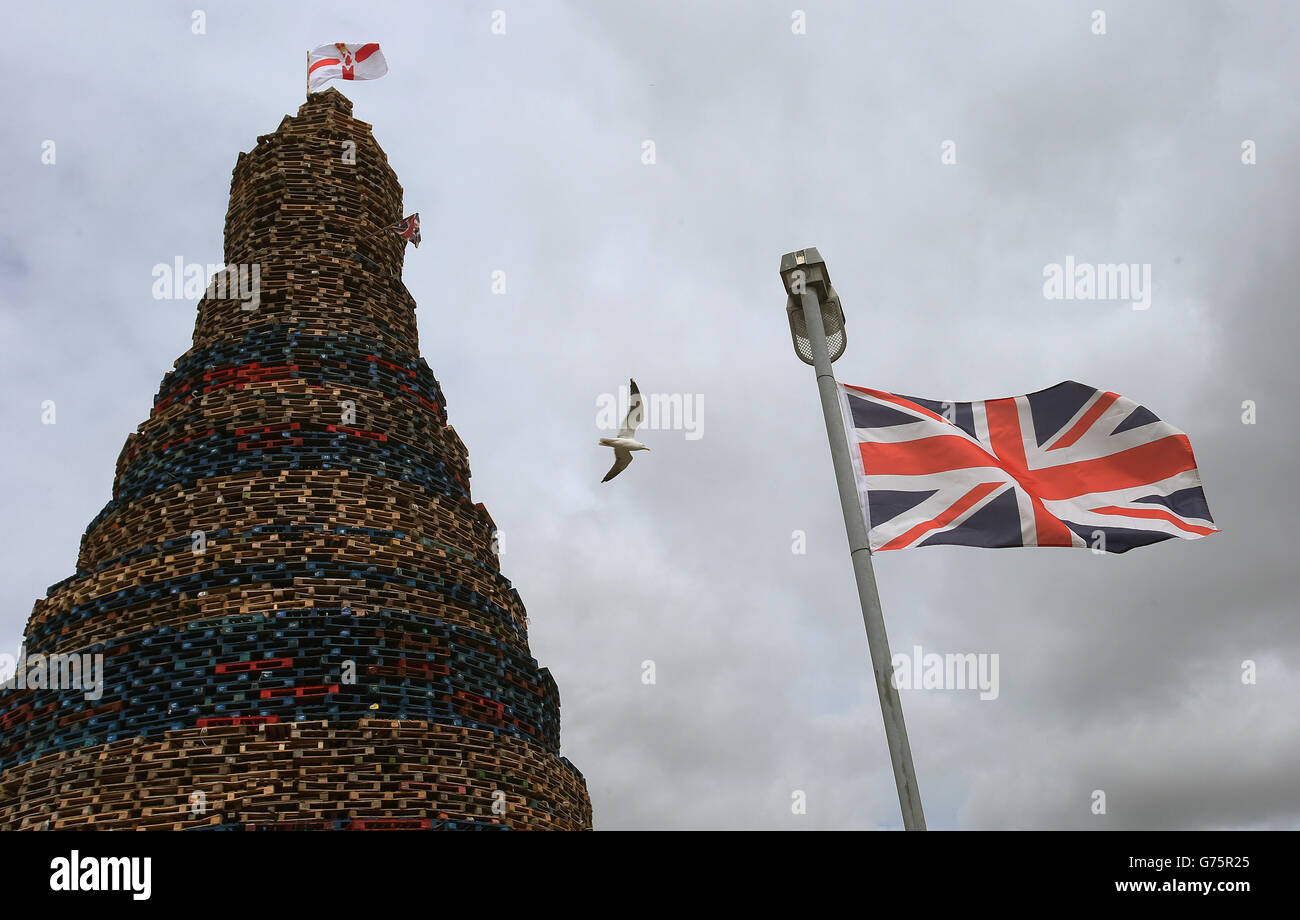 An unlit bonfire in the lower Shankill Road area of West Belfast ...