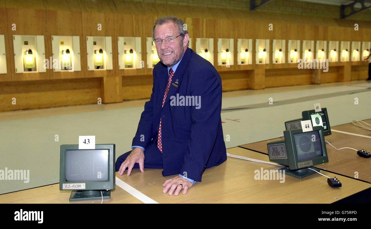 Minister for sport richard caborn at the indoor shooting range hi-res ...
