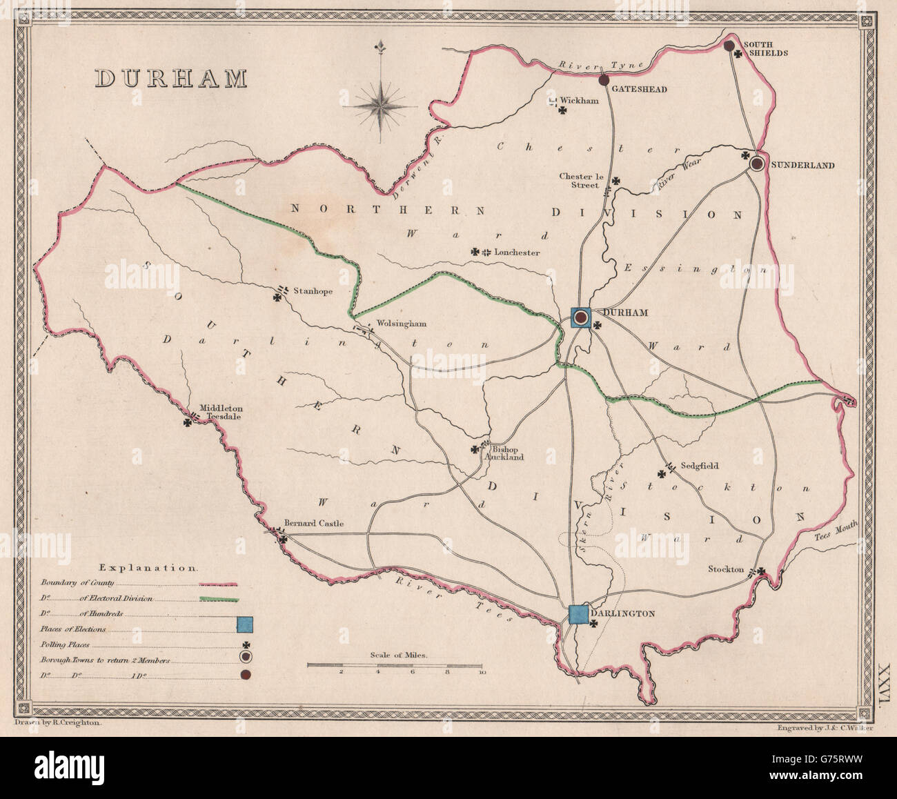 County durham antique county map hi-res stock photography and images ...