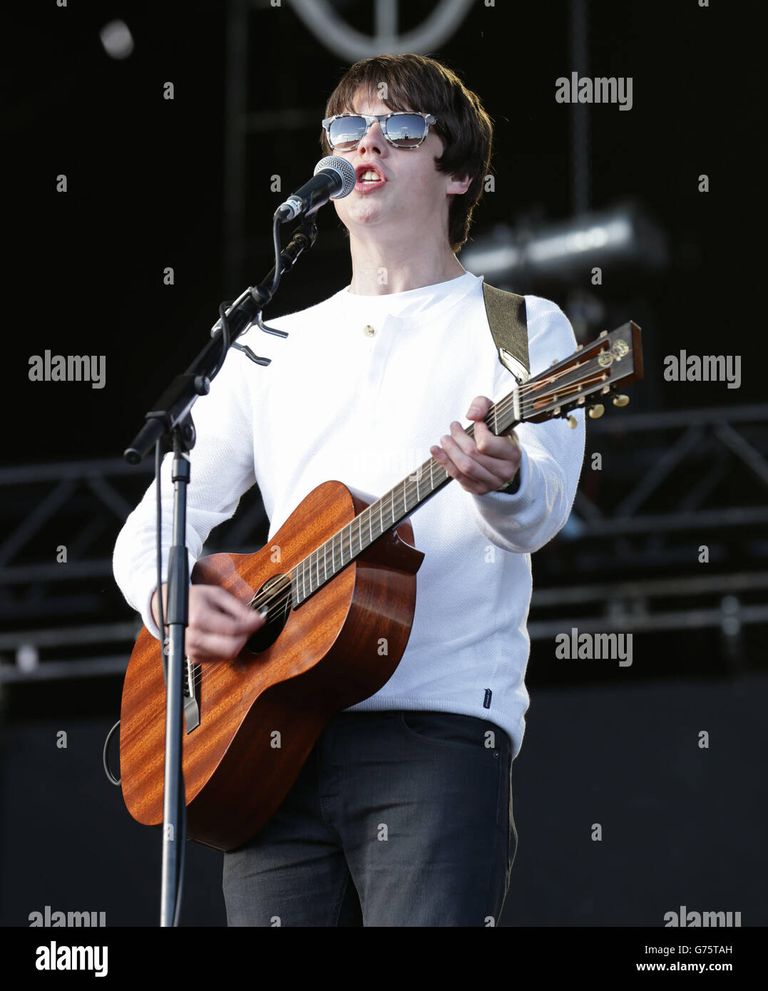 Jake Bugg performing on the Main Stage at the T in the Park festival ...