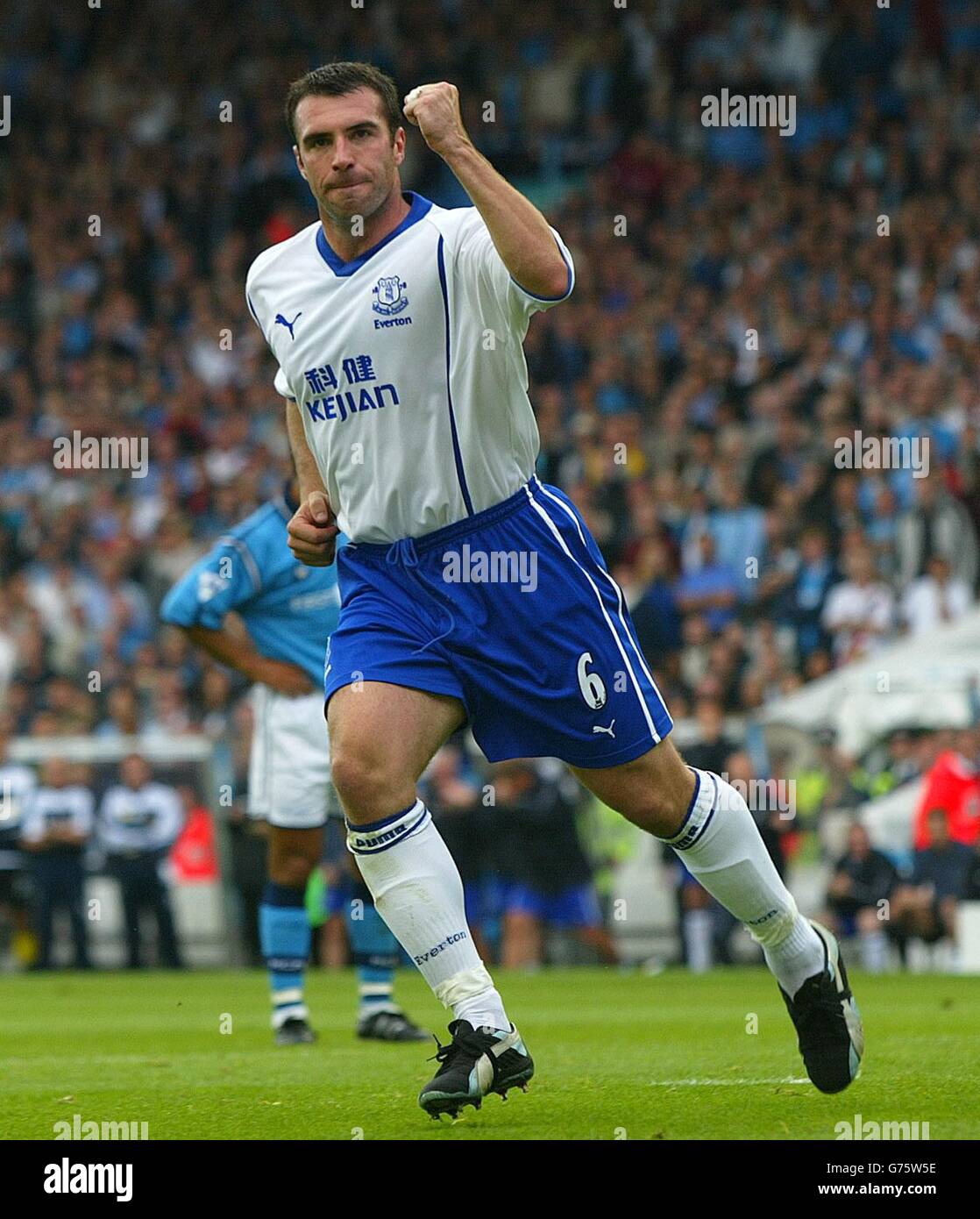 Everton's David Unsworth celebrates scoring against Manchester City ...