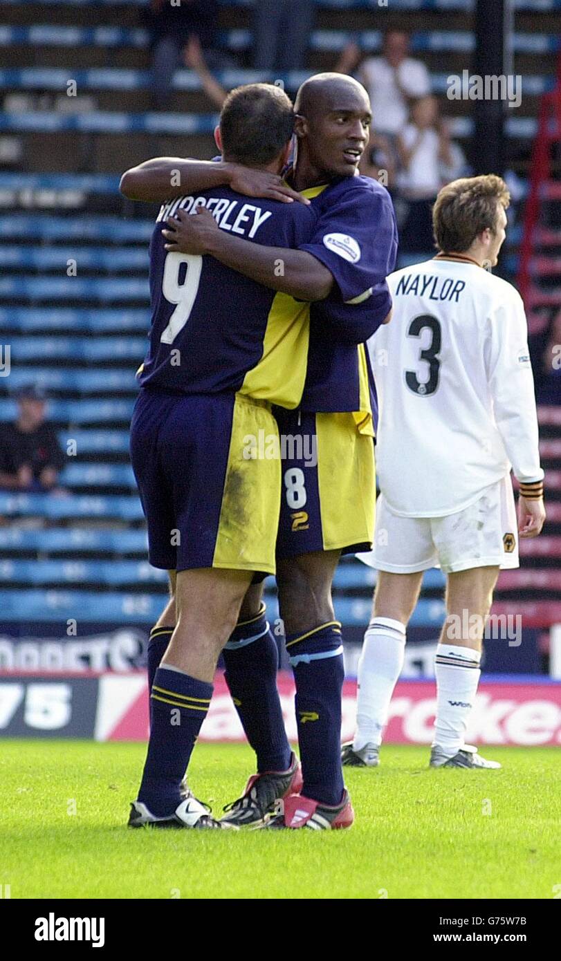 Neil Shipperley and Damien Francis celebrate after Neil Scores ...