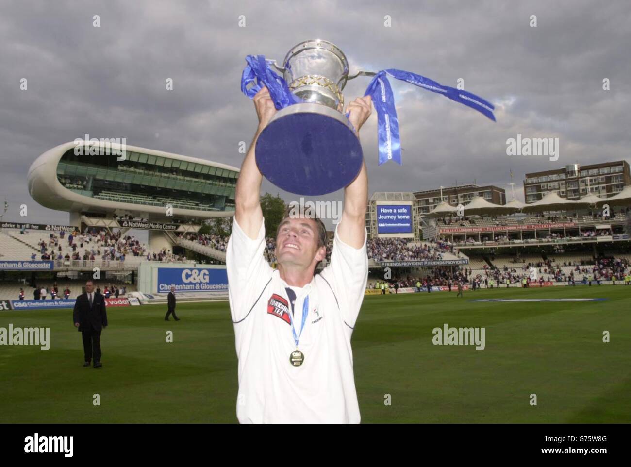 Yorkshire's Richard Blakey holds the Cheltenham & Gloucester Cup at ...