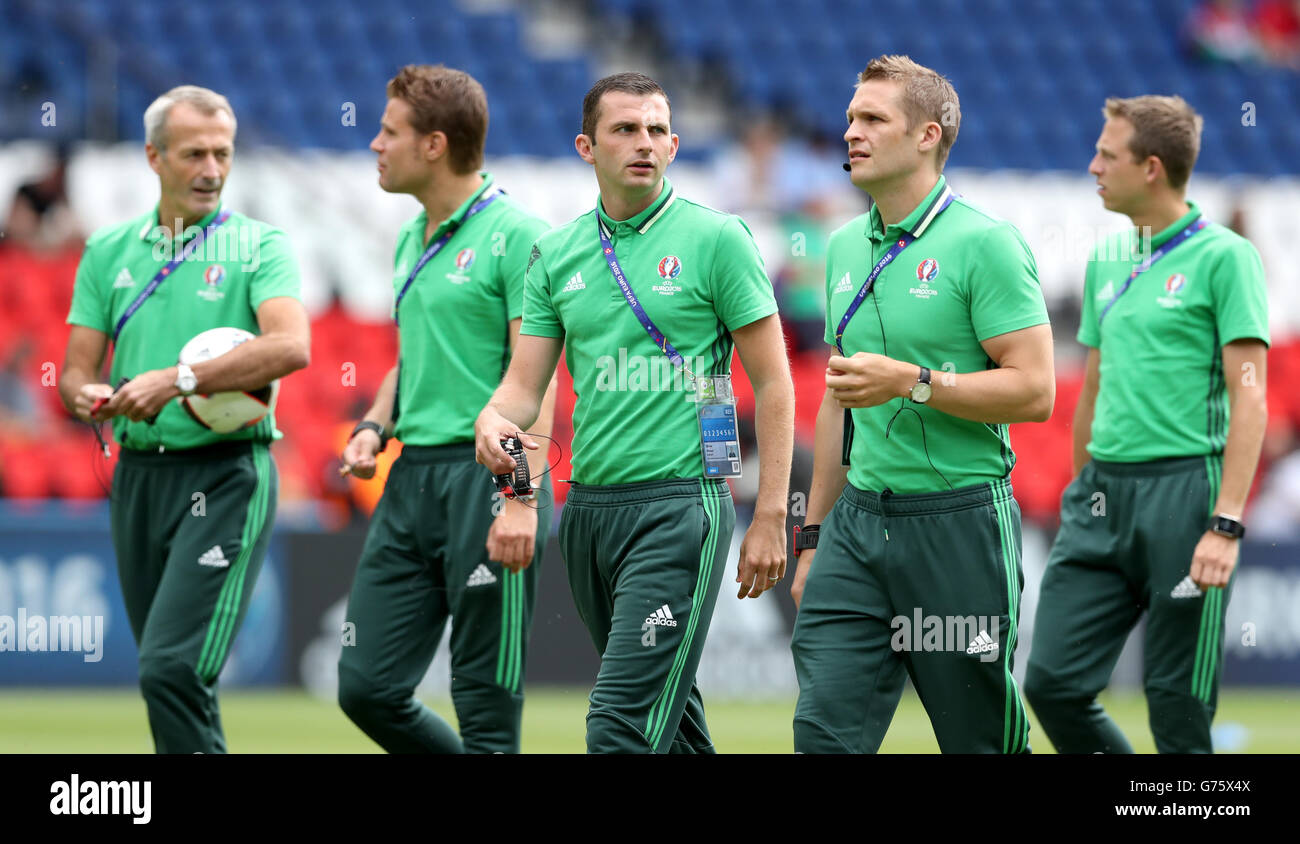 (left to right) Match officials Martin Atkinson, Felix Brych, Michael ...