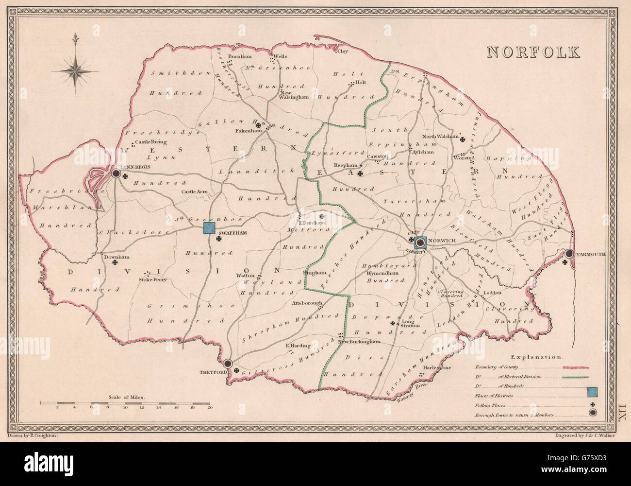 Antique Map Of Norfolk High Resolution Stock Photography and Images - Alamy