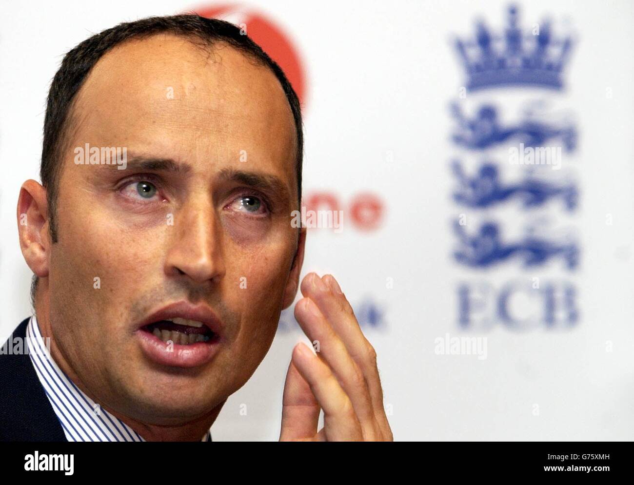 England cricket captain Nasser Hussain holds a press conference at the ...