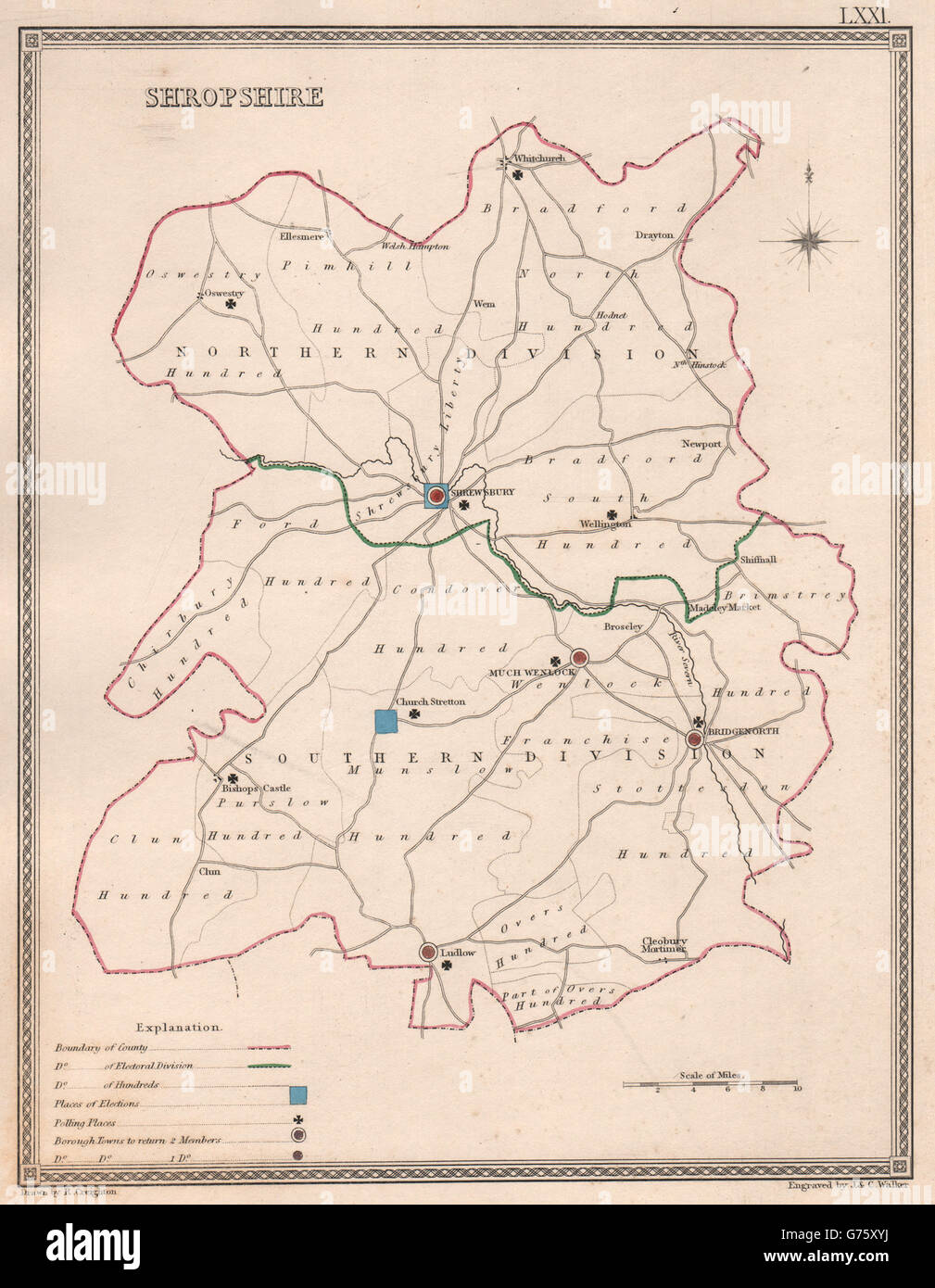 SHROPSHIRE antique county map by CREIGHTON/WALKER. Electoral, 1835 ...