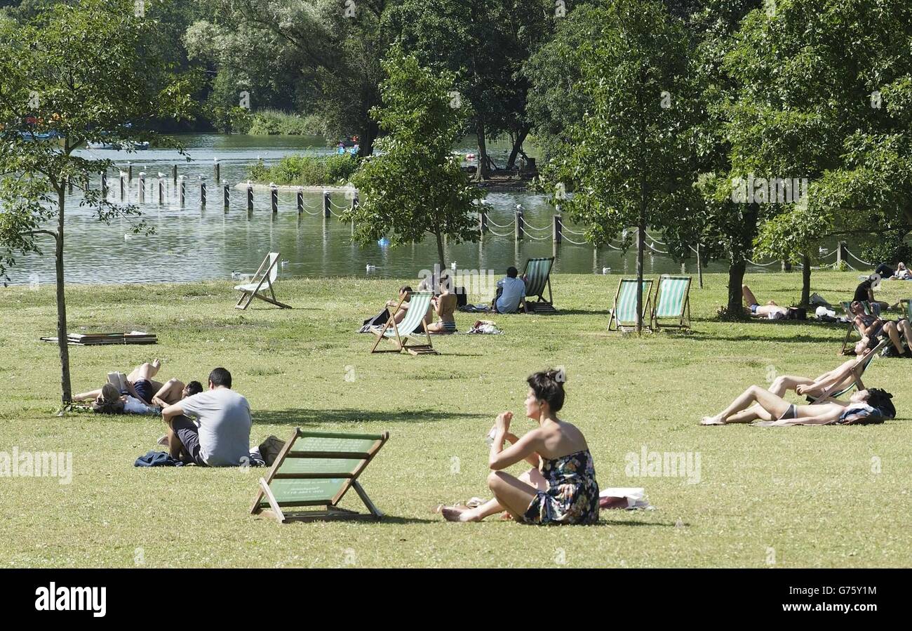 Sunbathers in Regent's Park, London as temperatures across many ...
