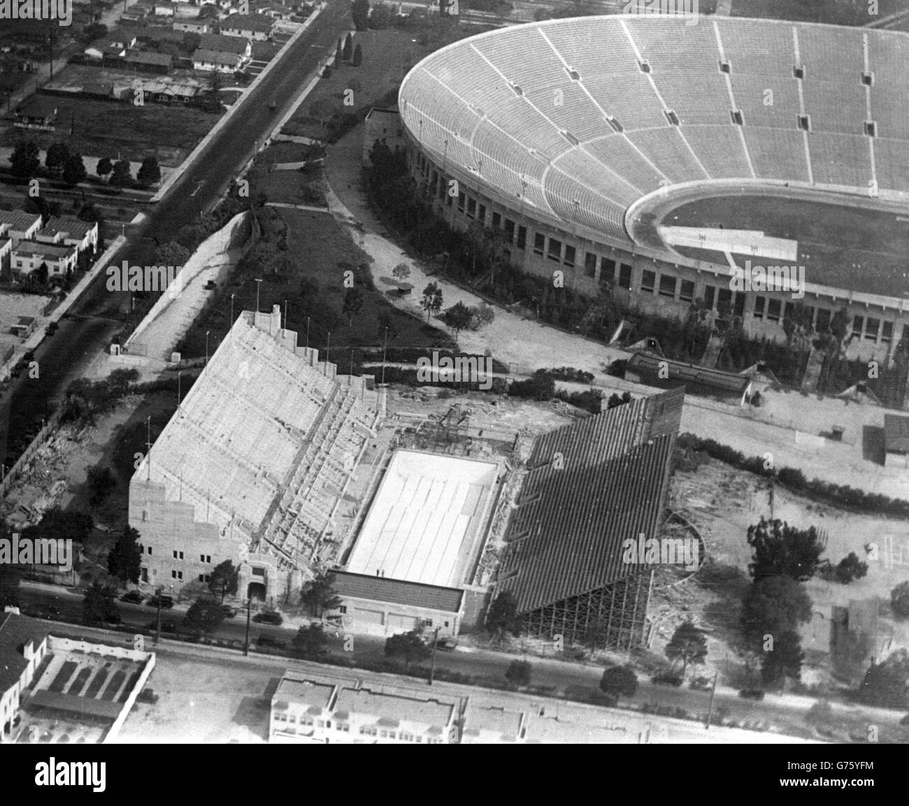 An aerial view of the new Olympic swimming stadium in Los Angeles Stock ...