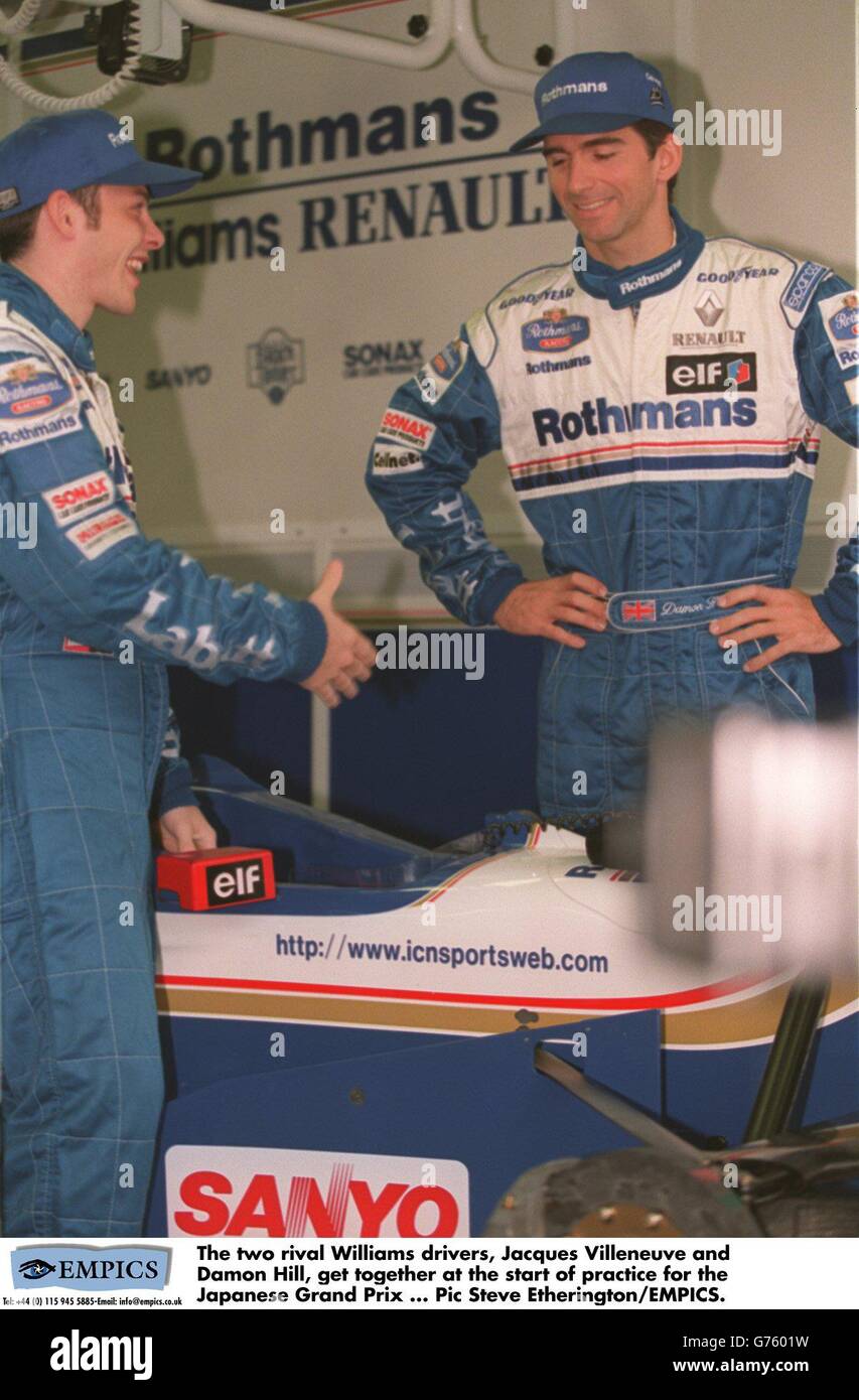 The two rival Williams drivers, Jacques Villeneuve and Damon Hill, get ...