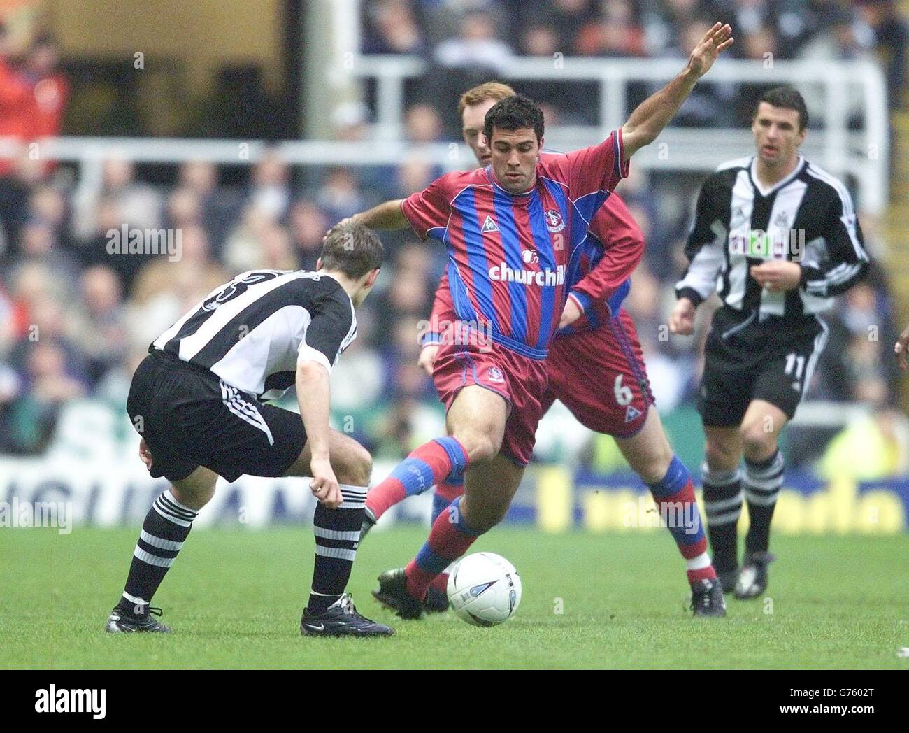Crystal Palace's Jovan Kirovski (centre) skips around Newcastle's ...