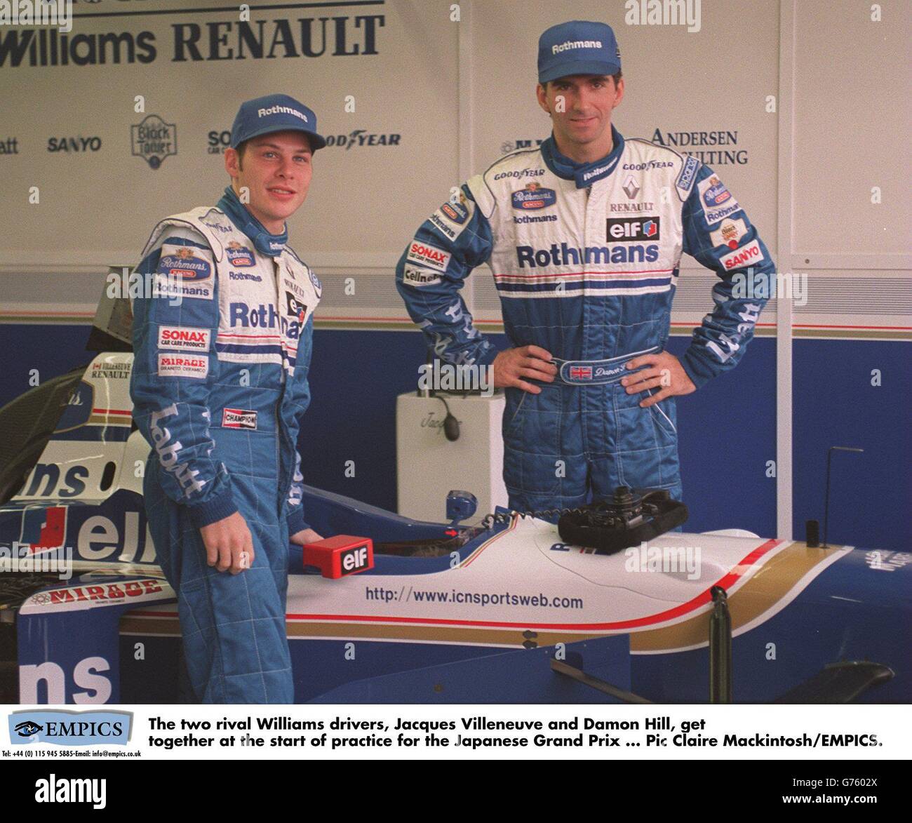 The two rival Williams drivers, Jacques Villeneuve and Damon Hill, get ...