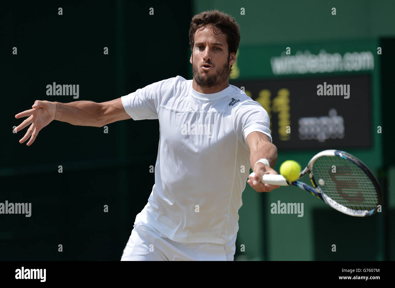 Spain's Feliciano Lopez in action against Croatia's Ante Pavic Stock ...